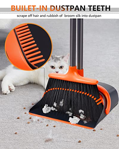 Broom and Dustpan Set, Broom and Dustpan Set for Home, Dustpan with 52" Long Handle Broom Combo Set, Standing Dustpan and Broom Set for Home Kitchen Room Office Lobby Floor Cleaning