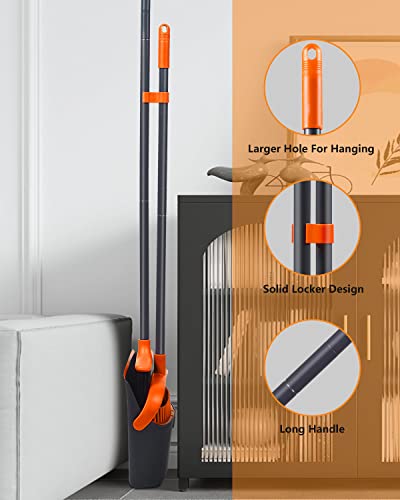 Broom and Dustpan Set, Broom and Dustpan Set for Home, Dustpan with 52" Long Handle Broom Combo Set, Standing Dustpan and Broom Set for Home Kitchen Room Office Lobby Floor Cleaning