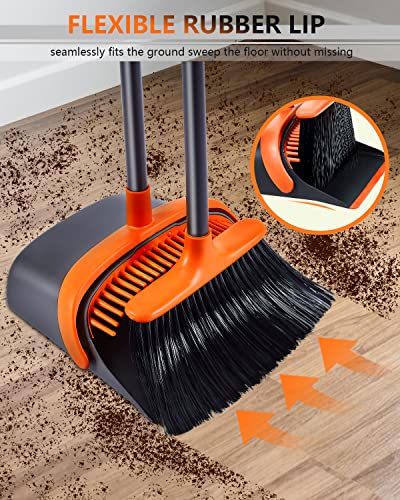 Broom and Dustpan Set, Broom and Dustpan Set for Home, Dustpan with 52" Long Handle Broom Combo Set, Standing Dustpan and Broom Set for Home Kitchen Room Office Lobby Floor Cleaning
