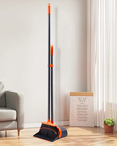 Broom and Dustpan Set, Broom and Dustpan Set for Home, Dustpan with 52" Long Handle Broom Combo Set, Standing Dustpan and Broom Set for Home Kitchen Room Office Lobby Floor Cleaning