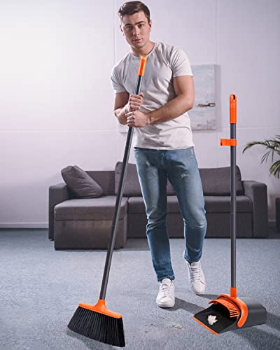 Broom and Dustpan Set, Broom and Dustpan Set for Home, Dustpan with 52" Long Handle Broom Combo Set, Standing Dustpan and Broom Set for Home Kitchen Room Office Lobby Floor Cleaning