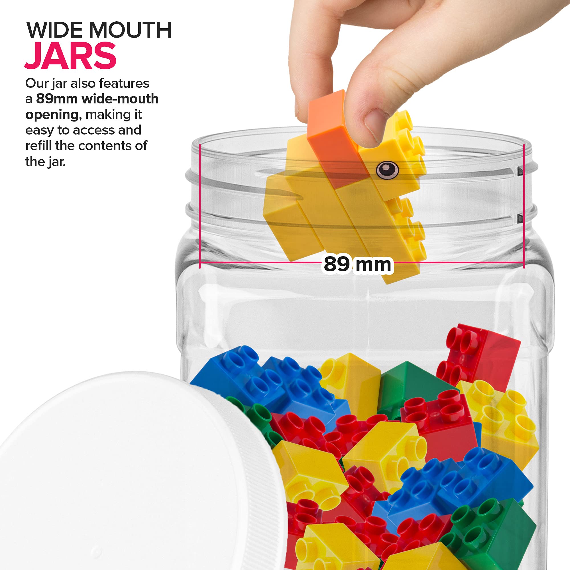 Stock Your Home Plastic Storage Jars (6 Pack) - 32 Oz Square Plastic Canisters with Lids - Shatterproof Plastic Storage Jars with Lids - Reusable Wide Mouth Clear Plastic Containers with Lids