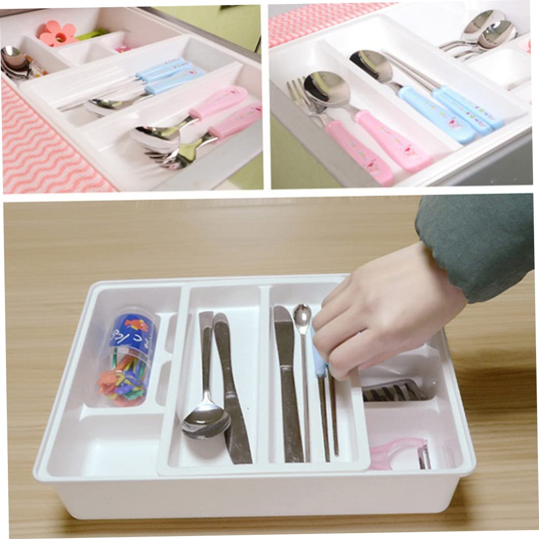 KUYYFDS Kitchen Drawer Dividers Cutlery Tray,Sliding 2-Tier Plastic Drawer Organizer for Utensils Drawer Organizers
