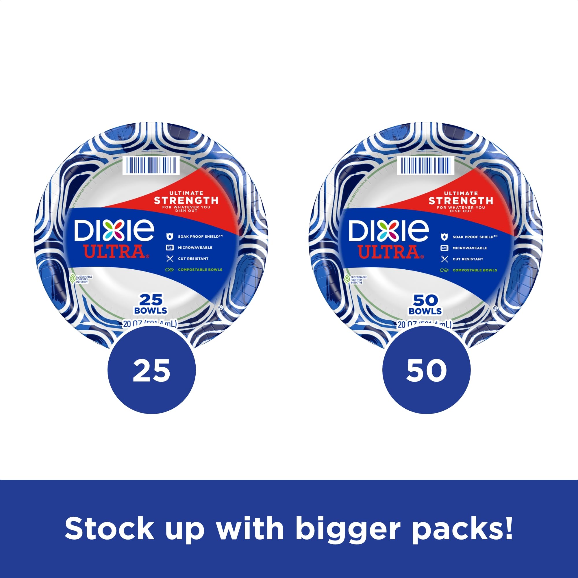 Dixie Ultra Disposable Paper Bowls, 20oz, Dinner or Lunch Size Printed Disposable Bowls, Packaging and Design May Vary, 26 Count (Pack of 6)