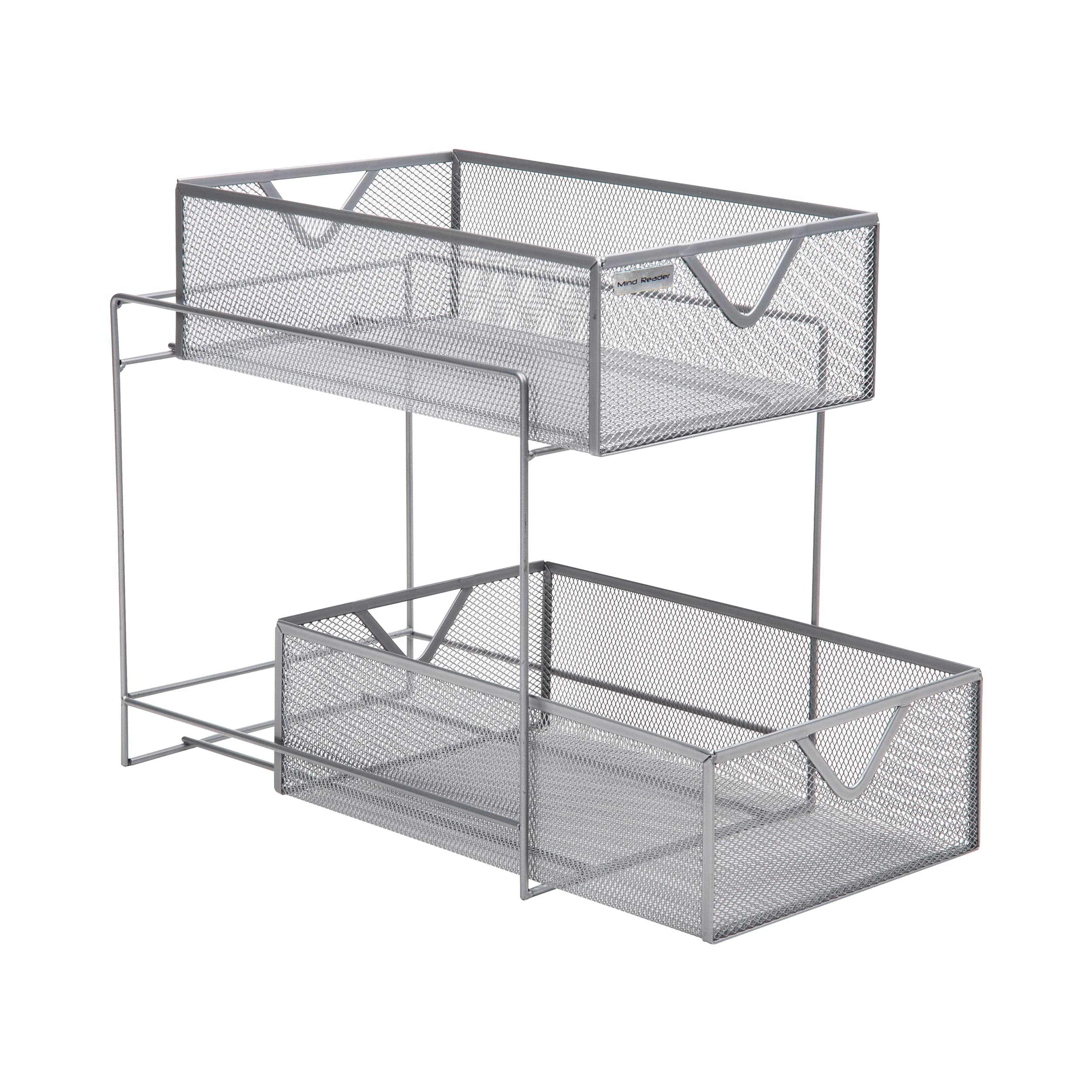 Mind Reader Network Collection, 2-Tier Sliding Basket Storage Kitchen, Desk, Makeup, Cabinet Organizer, Metal Mesh, Set of 2, 2-Pack, Silver