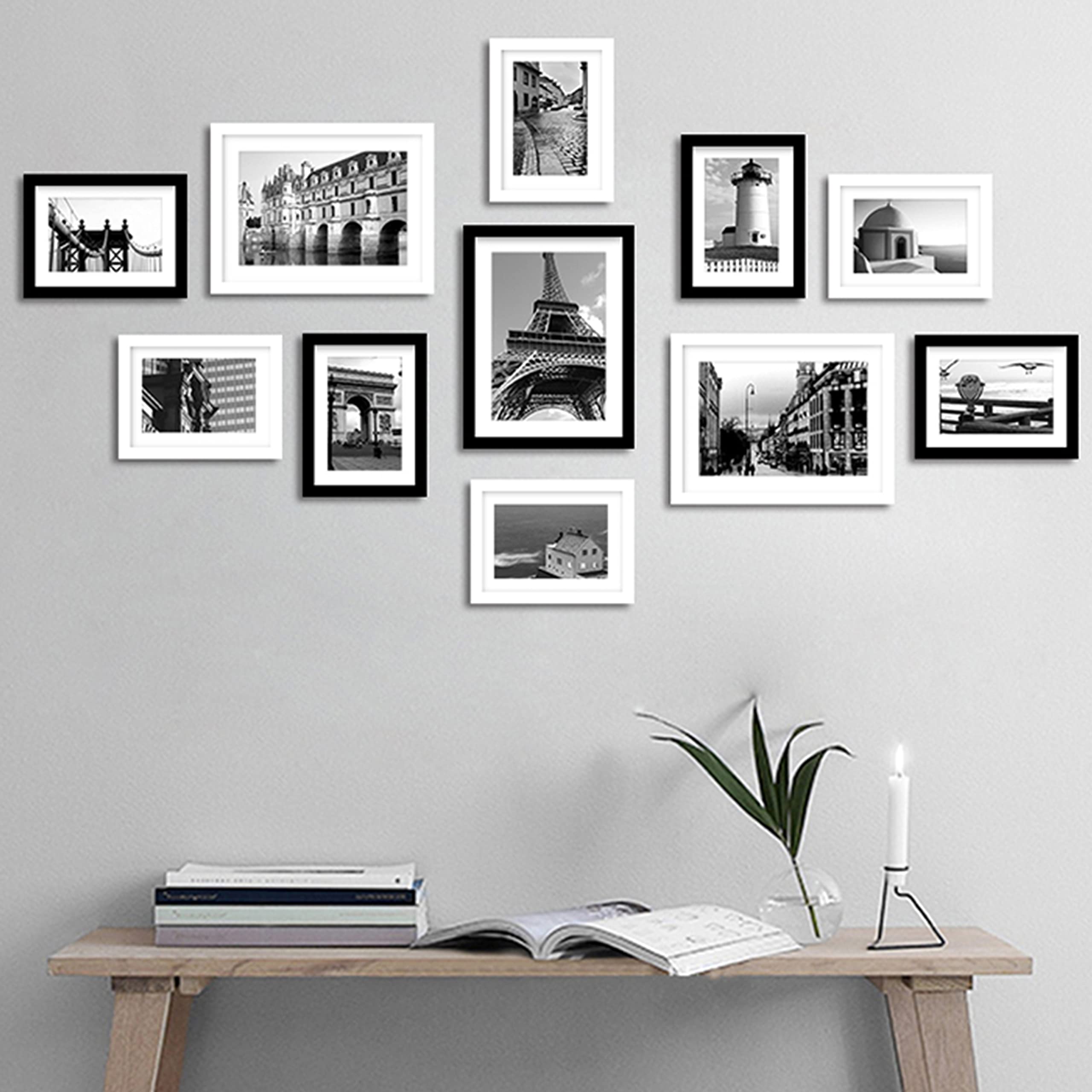 PEALSN 8x10 Picture Frame Set of 2, Made of High Definition Real Glass, Display 5x7 with Mat or 8x10 Without Mat, Photo Frames for Wall Mounting or Table Top Display, Black