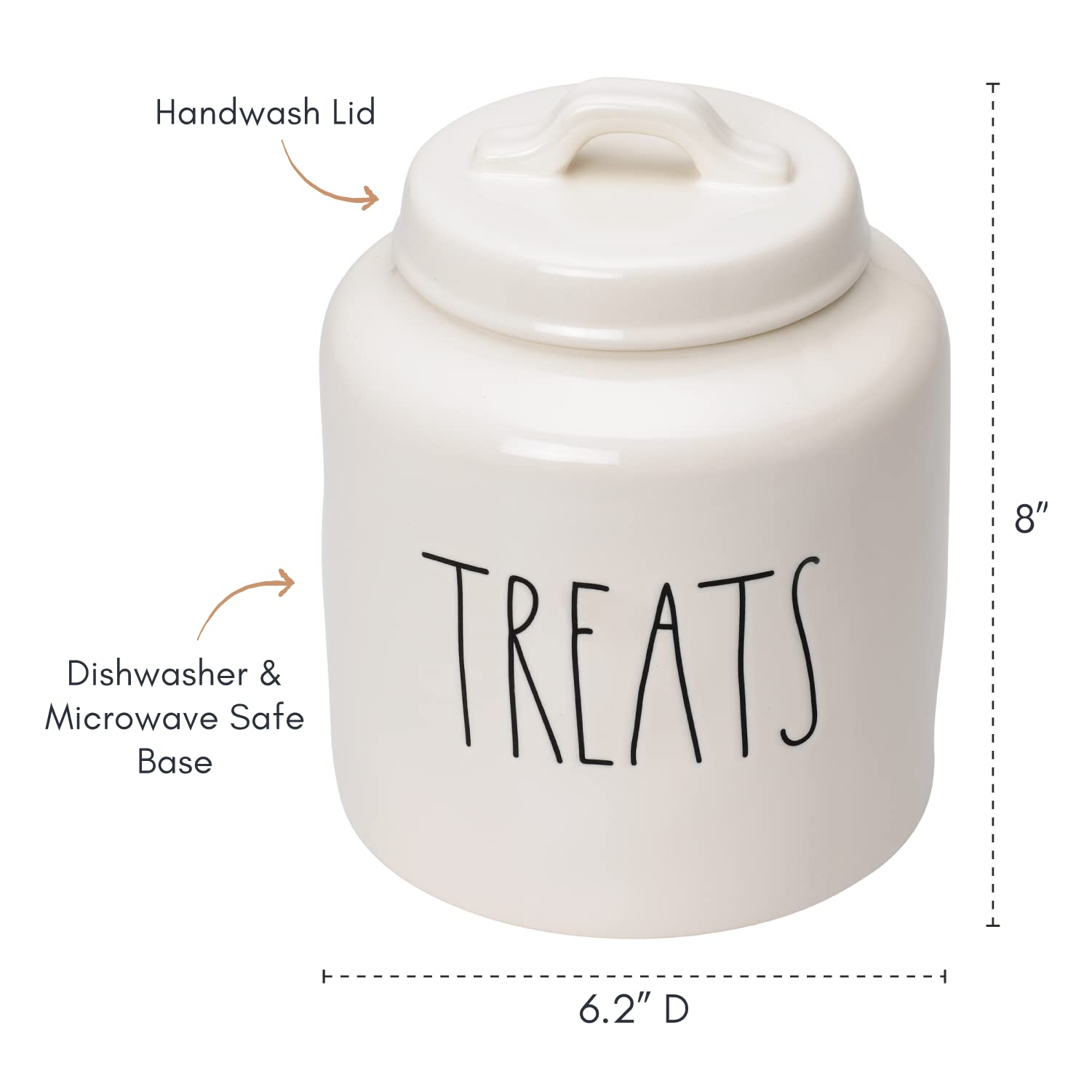Rae Dunn Ceramic Cookie Jar, Dog Biscuit Kitchen Canister with Lid, Hand-Lettered “Treats” Snack Jar