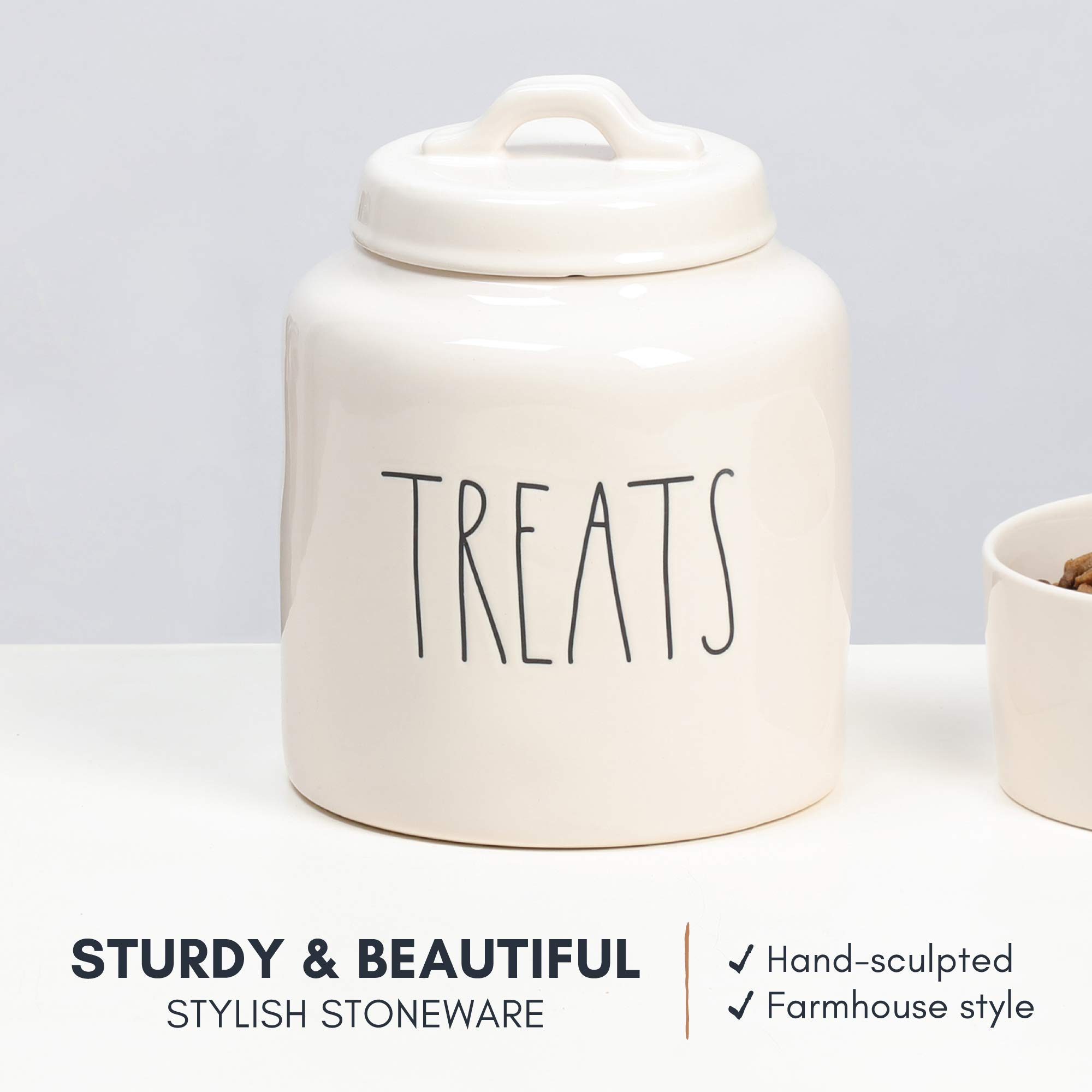 Rae Dunn Ceramic Cookie Jar, Dog Biscuit Kitchen Canister with Lid, Hand-Lettered “Treats” Snack Jar