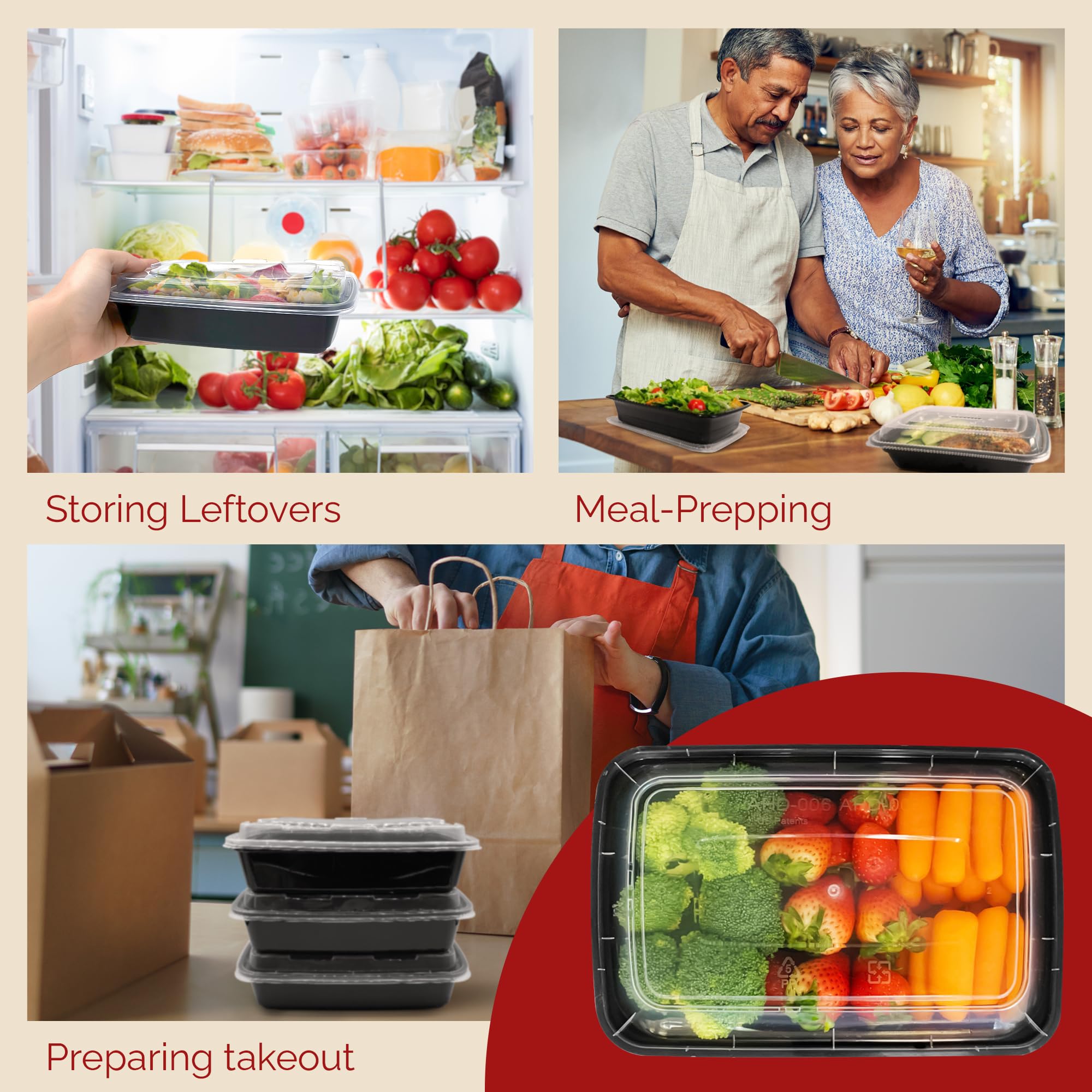 Reli. (50 Pack 32 oz. Meal Prep Containers - 1 Compartment Food Containers with Lids, Stackable Microwavable Freezer Dishwasher Safe Plastic Food Storage - Black Reusable BPA Free Bento Box/Lunch Box