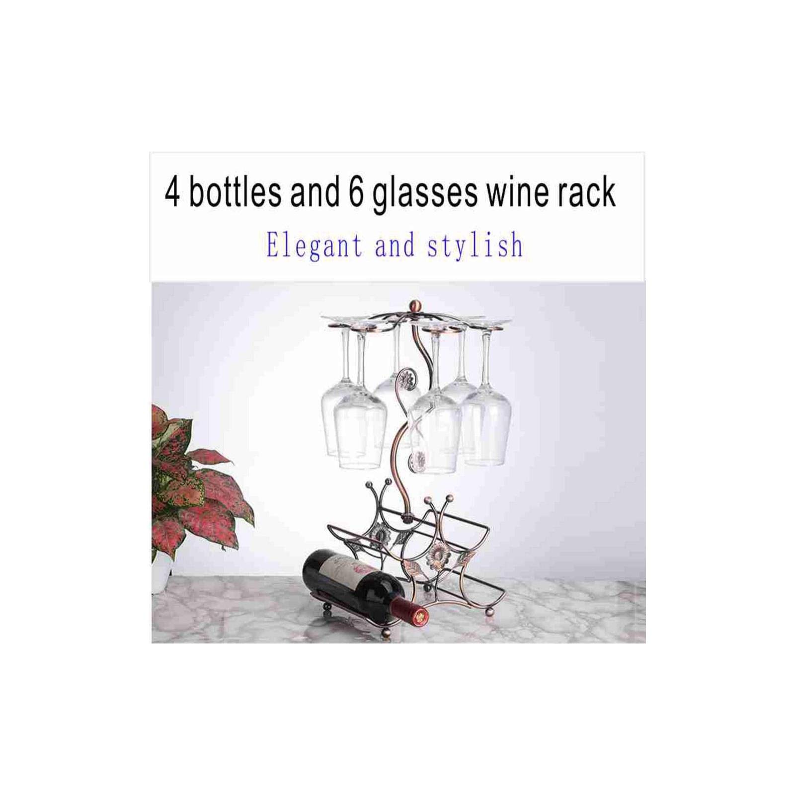 Cicodona Wine Rack and Wine Glass Holder-Hold 4 Wine Bottles and 6 Glasses-Perfect for Home Kitchen Decor & Kitchen Storage Rack