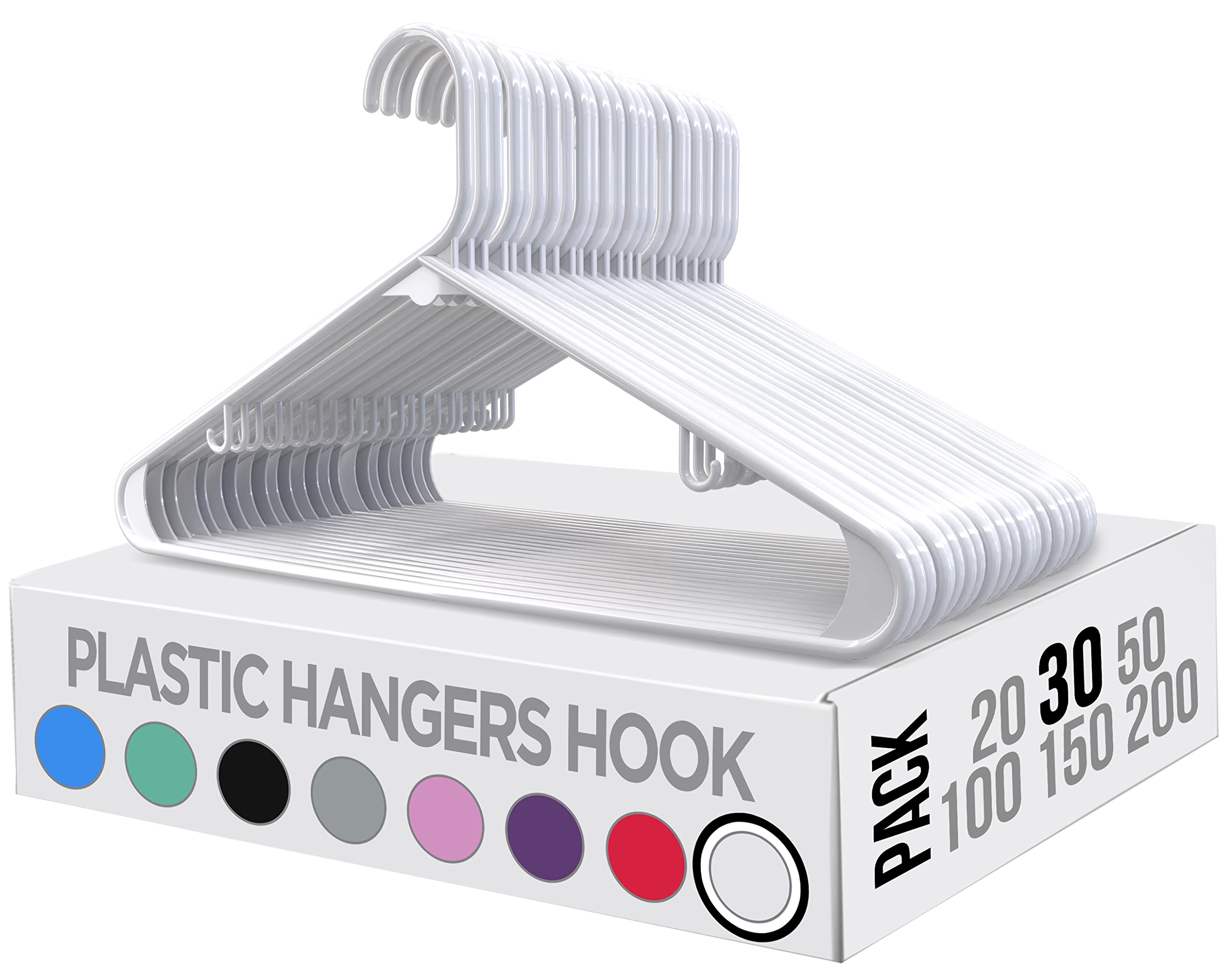 Utopia Home Plastic Hangers 30 Pack - Clothes Hanger with Hooks - Durable & Space Saving Coat Hanger - Heavy Duty White Hangers for Coats, Pants, Dress, Etc.