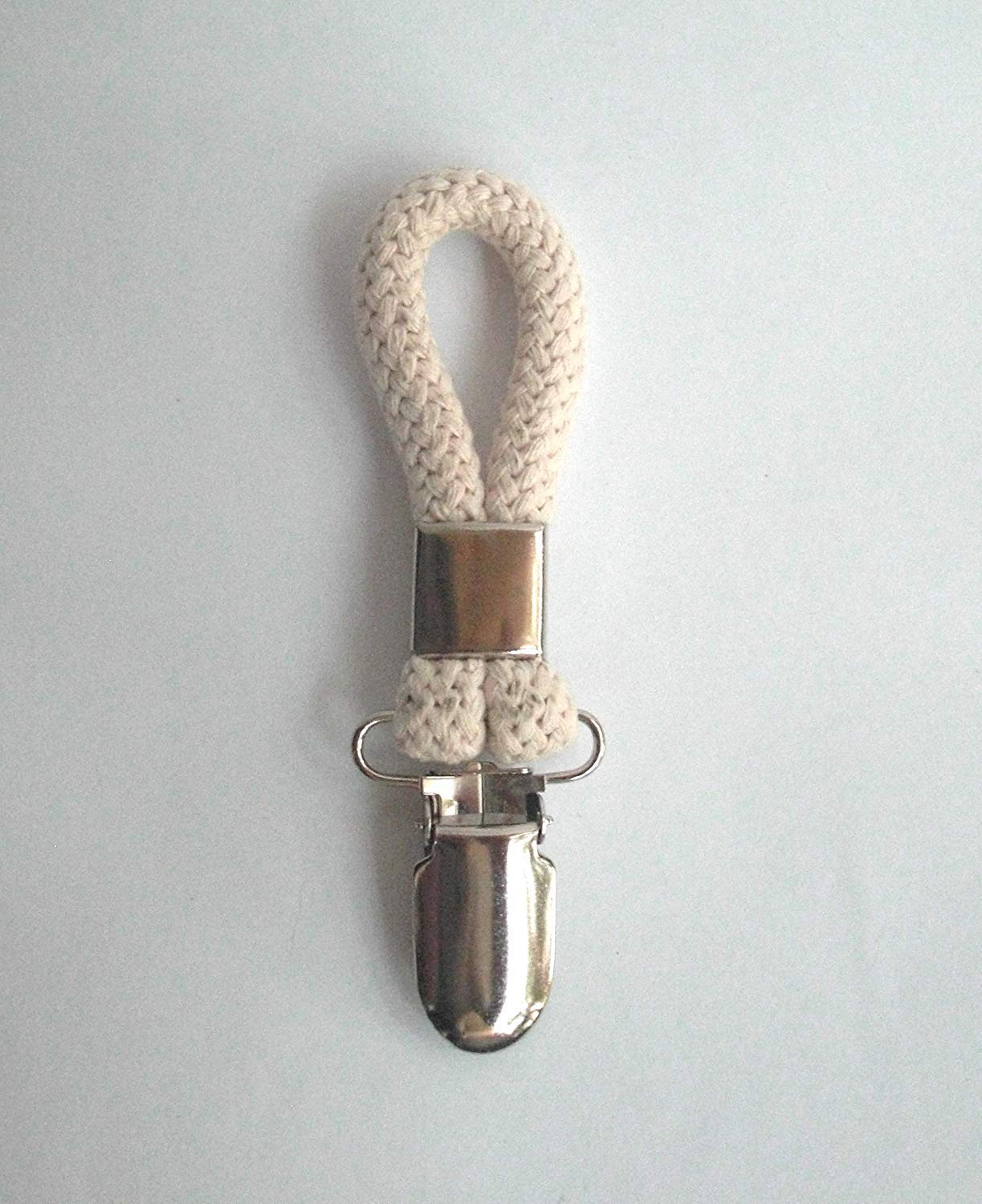 TREDONI 2 Tea Towel Clips - Cloth Hanger Holder Brackets - Braided Cotton Loop, Ivory