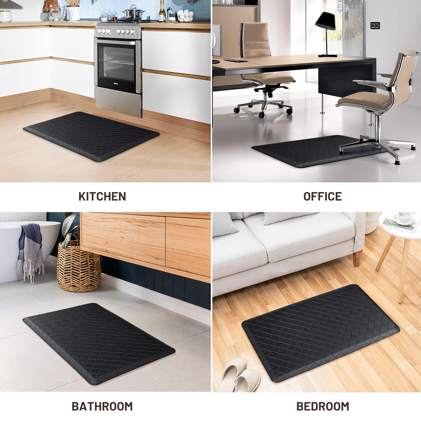 HappyTrends Kitchen Floor Mat Cushioned Anti-Fatigue Kitchen Rug,17.3"x28",Thick Waterproof Non-Slip Kitchen Mats and Rugs Heavy Duty Ergonomic Comfort Rug for Kitchen,Floor,Office,Sink,Laundry,Black