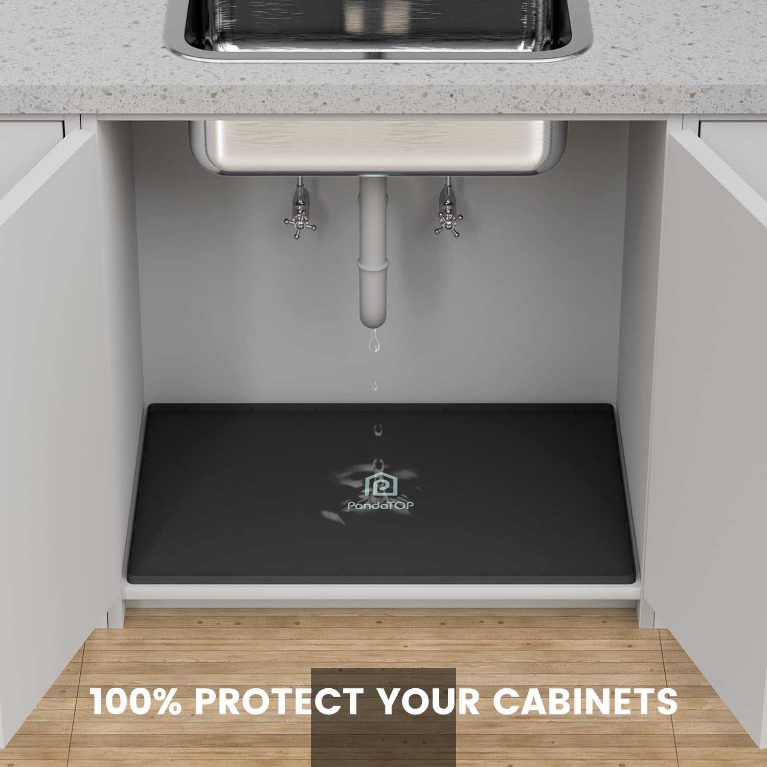 Under Sink Mat, 28" x 22" Silicone Kitchen Cabinet Tray, Waterproof & Flexible Under Sink Liner for Kitchen Bathroom and Laundry Room(Beige)