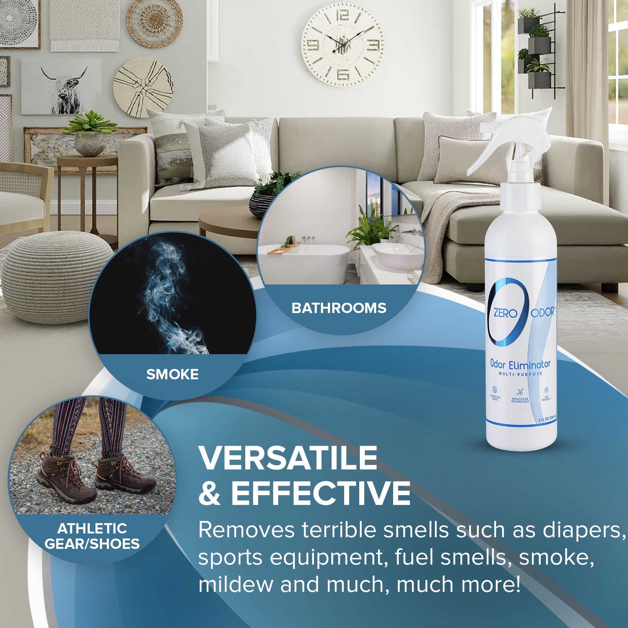 Zero Odor Multi-Purpose Household Odor Eliminator, Trigger Spray, 8 ounces