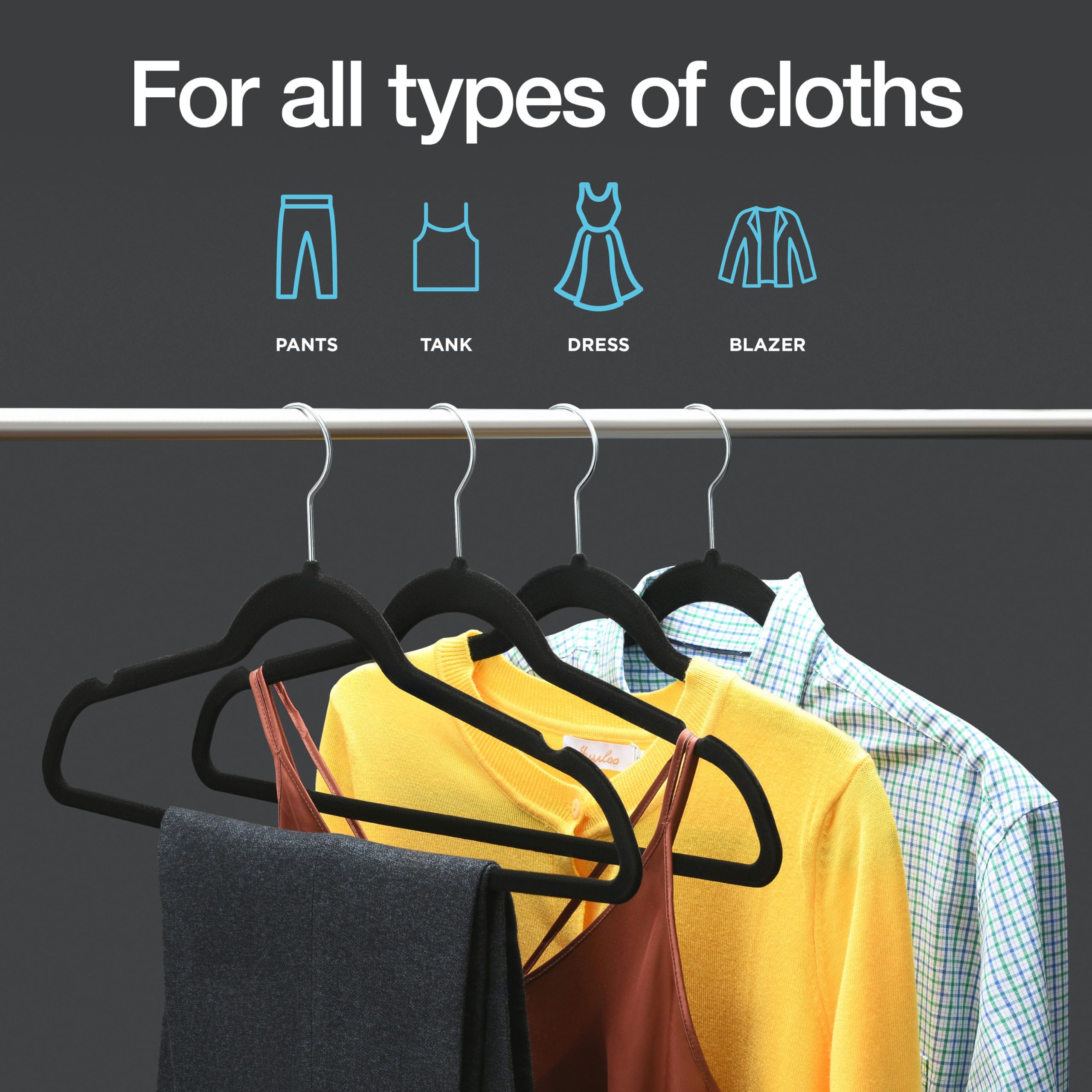 Home-it Premium Velvet Hangers Heavy Duty Clothes Hook Swivel 360-Ultra Thin, (50 Pack)