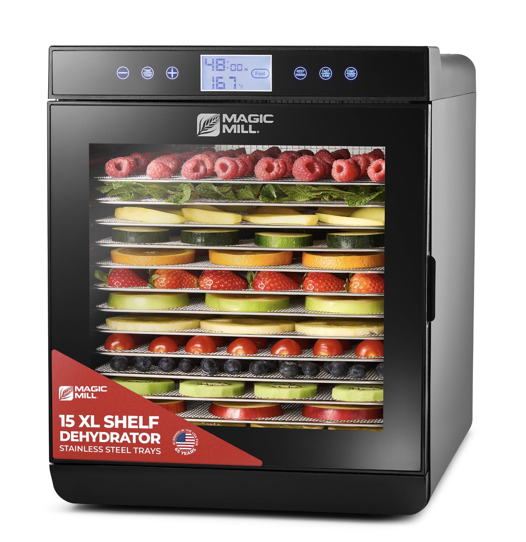Magic Mill Food Dehydrator Machine (10 Stainless Steel Trays) Digital Adjustable Timer | Temperature Control | Keep Warm Function | Dryer for Jerky, Herb, Meat, Beef, Fruit and To Dry Vegetables