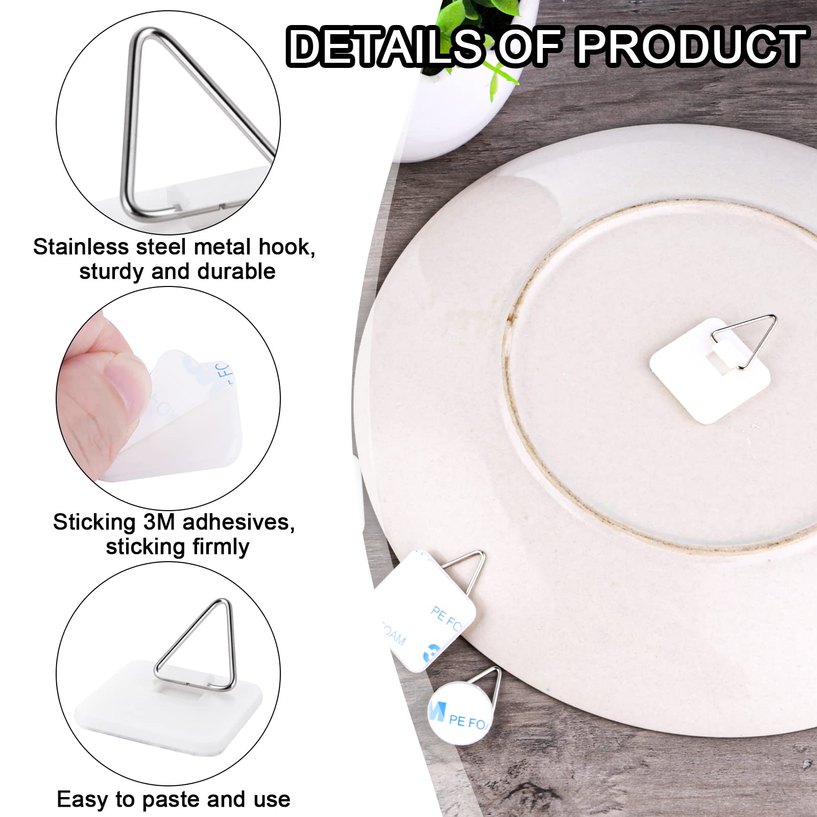 Thinp 30 Pieces Invisible Adhesive Plate Hanger Wall Plate Hangers Plastic Adhesive Picture Hangers Without Nails Plate Holder Frame Hangers for Bathroom Kitchen Wall Decoration (Round&Square)