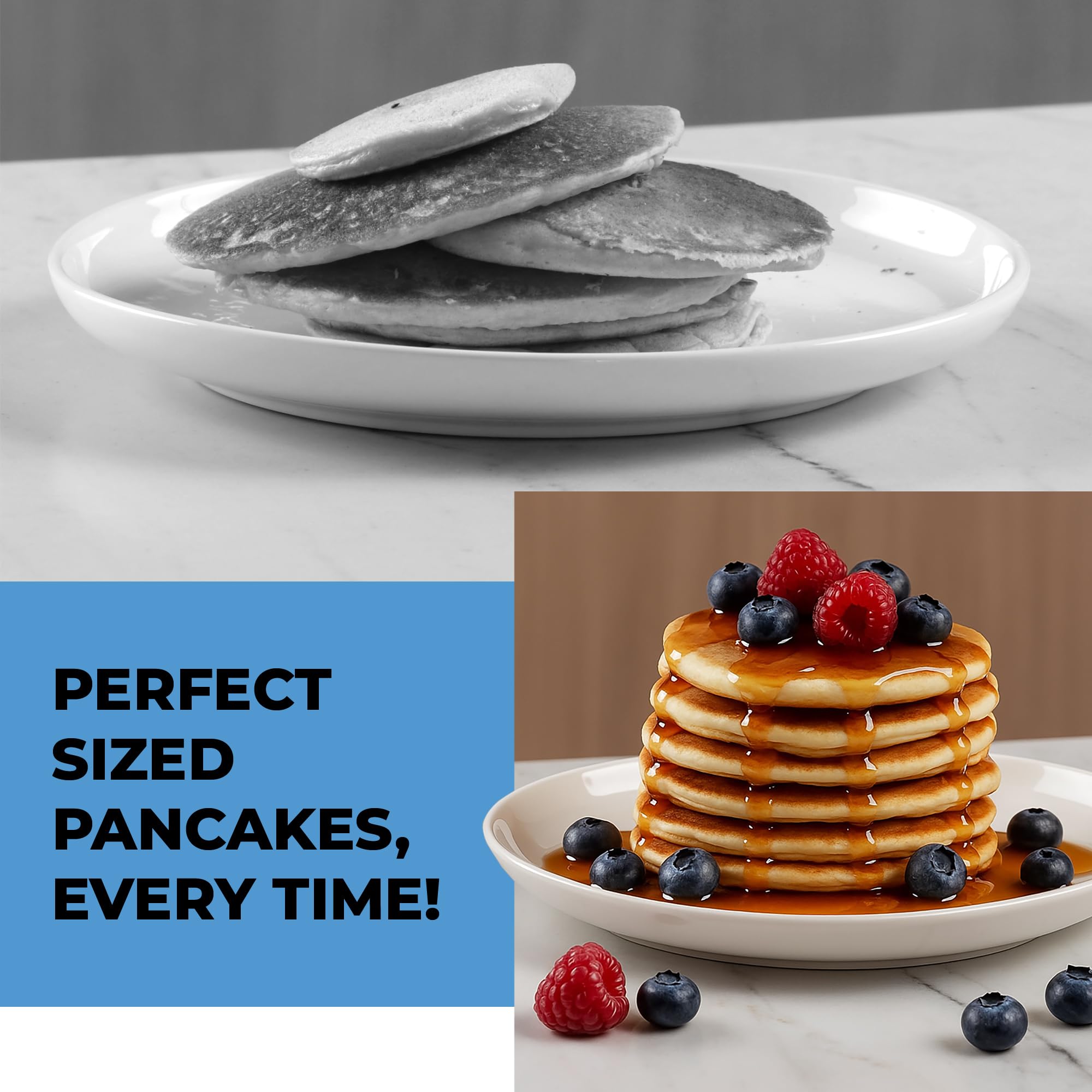 KPKitchen Pancake Batter Dispenser - Kitchen Must Have Tool for Perfect Pancakes, Cupcake, Waffle, Muffin Mix, Crepe & Cake - Easy Pour Baking Supplies for Griddle - Pancake Maker with Measuring Label