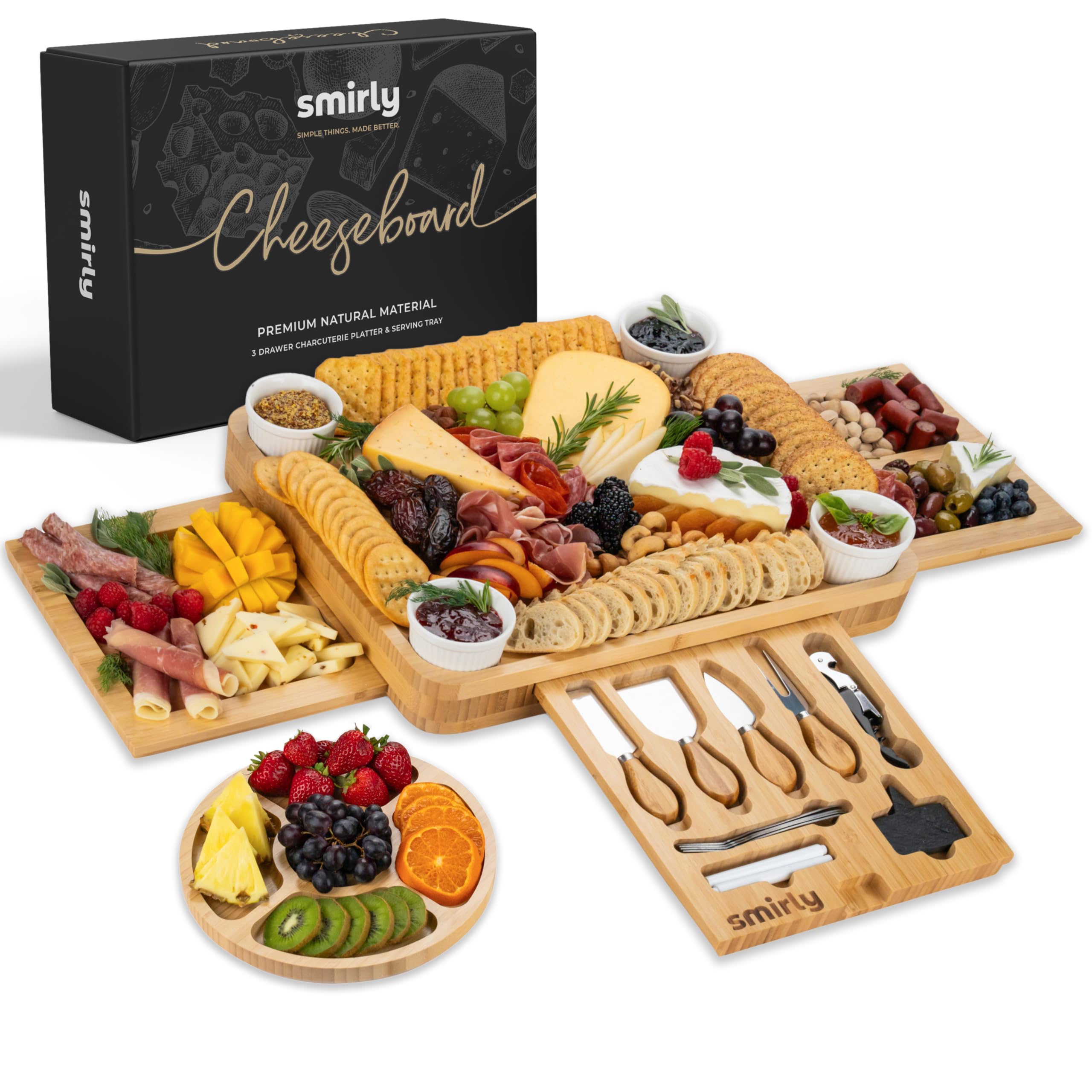 SMIRLY Charcuterie Boards, Extra Large Charcuterie Board Set - Bamboo Cheese Board and Knife Set - House Warming Gifts New Home, Wedding Gifts for Couples, Unique Bridal Shower Gift for Her