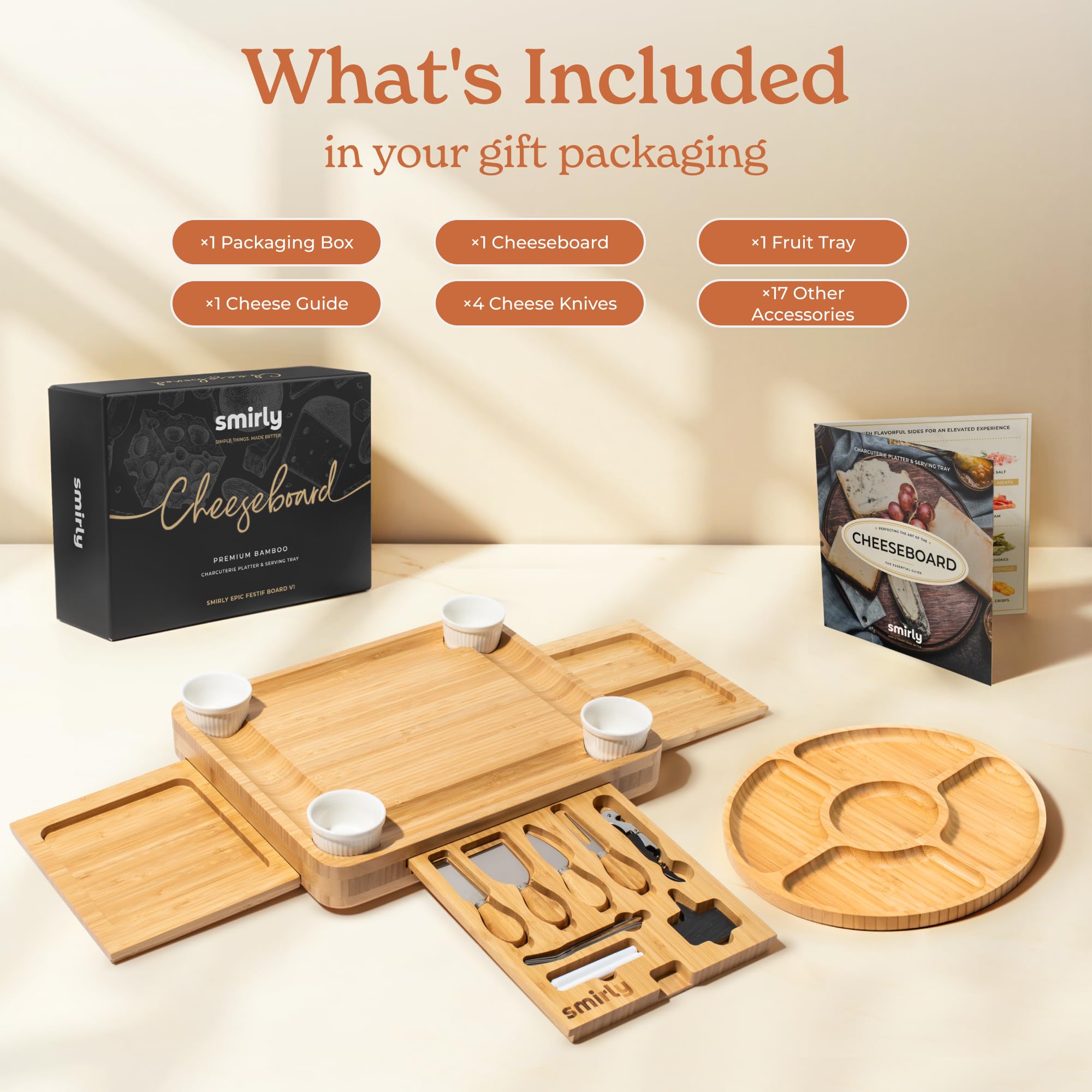 SMIRLY Charcuterie Boards, Extra Large Charcuterie Board Set - Bamboo Cheese Board and Knife Set - House Warming Gifts New Home, Wedding Gifts for Couples, Unique Bridal Shower Gift for Her