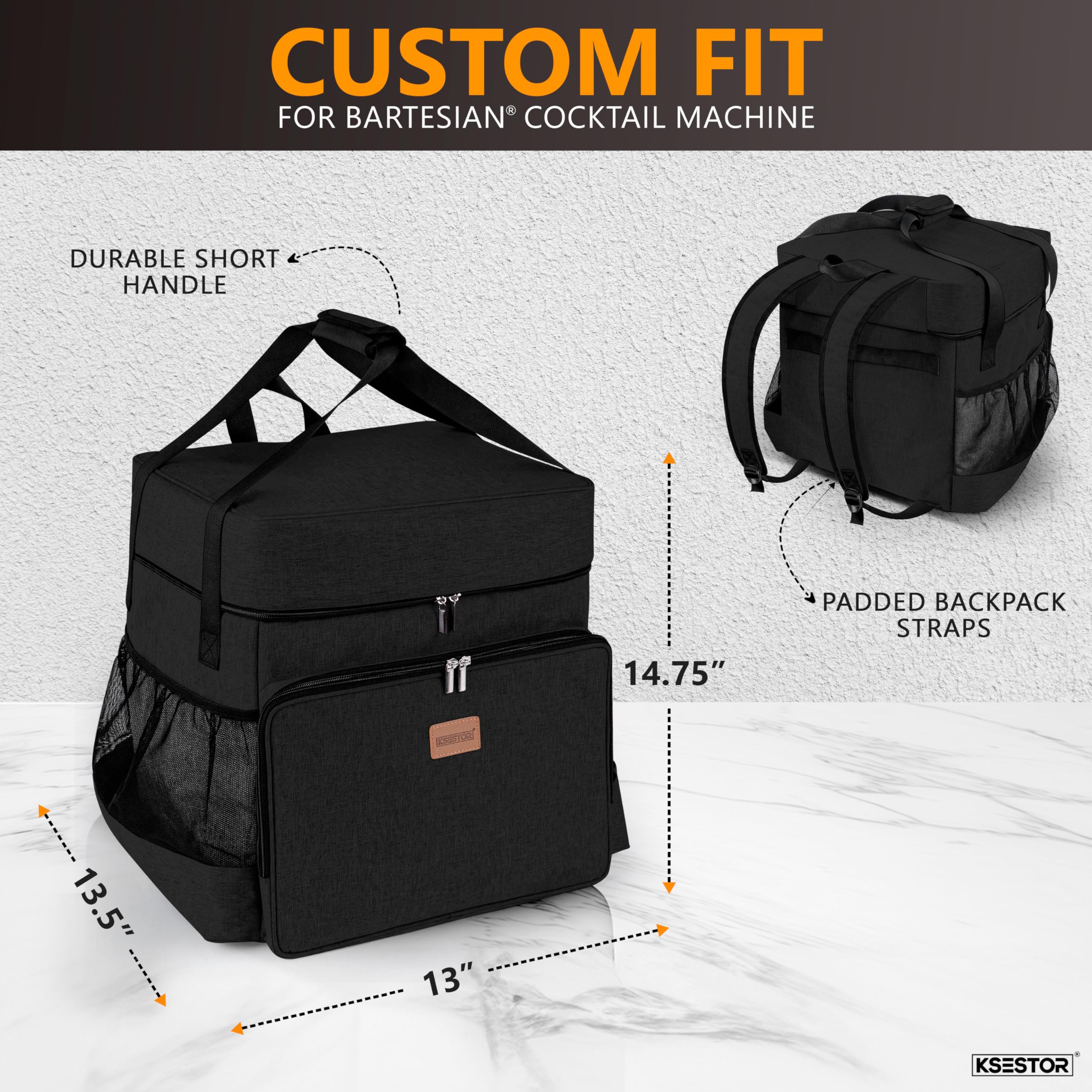 Ksestor Travel Bag for Bartesian Cocktail Machine Insulated Travel Carrier for Bartesian with Easy to Clean Lining - Pockets to Store Bartesian Cocktail Capsules - Black