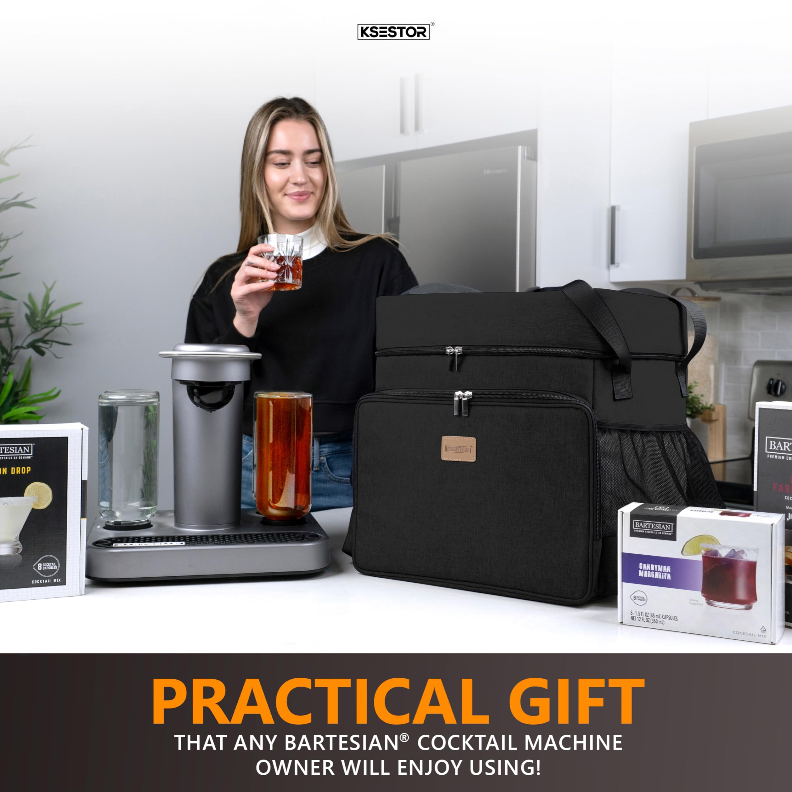 Ksestor Travel Bag for Bartesian Cocktail Machine Insulated Travel Carrier for Bartesian with Easy to Clean Lining - Pockets to Store Bartesian Cocktail Capsules - Black