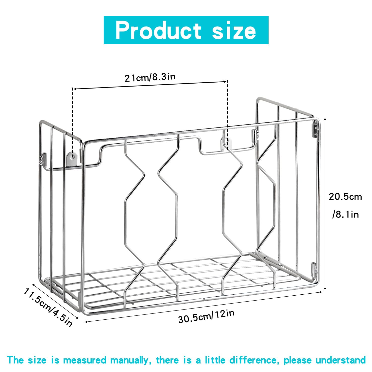 YQh Wall Mount Kitchen Wrap Organizer Rack, Kitchen Wrap Organizer Rack, Mounts to Solid Cabinet Doors or Walls, Tall Basket Door Mount Cabinet Organizer