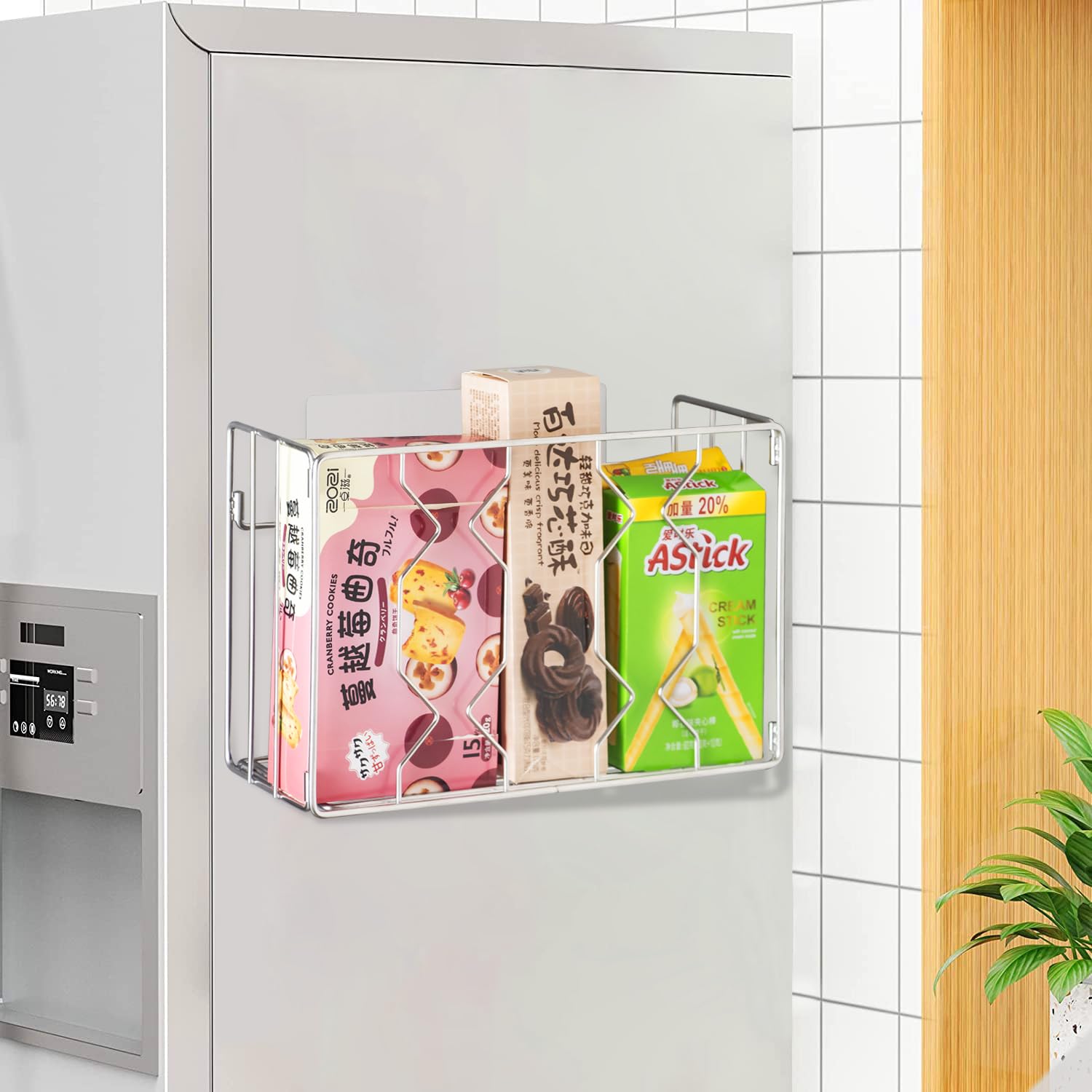 YQh Wall Mount Kitchen Wrap Organizer Rack, Kitchen Wrap Organizer Rack, Mounts to Solid Cabinet Doors or Walls, Tall Basket Door Mount Cabinet Organizer