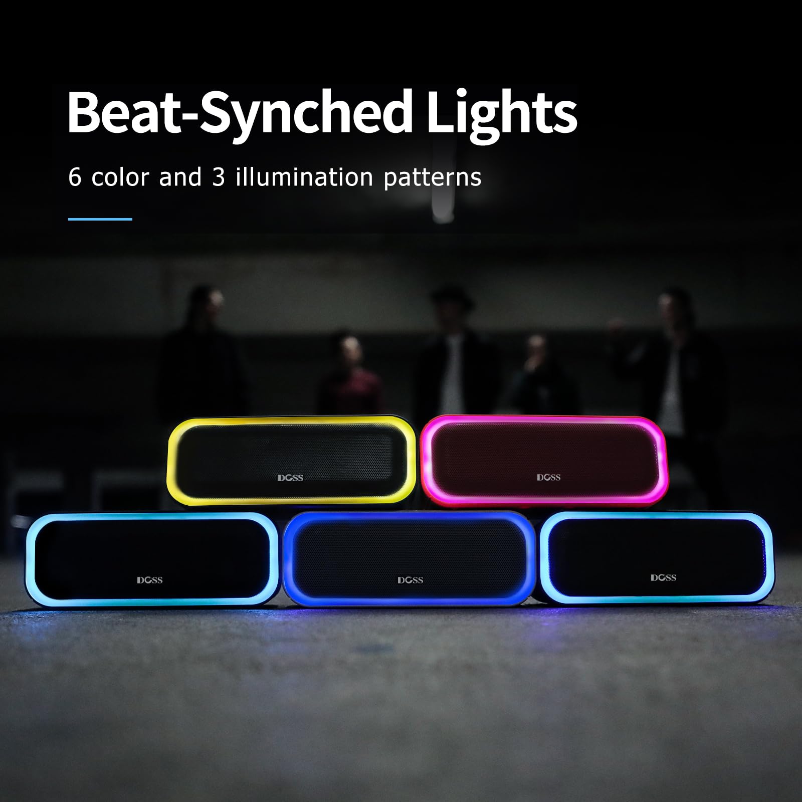DOSS Bluetooth Speaker, SoundBox Pro Portable Wireless Speaker with 20W Stereo Sound, Active Extra Bass, IPX5 Waterproof, Wireless Stereo Pairing, Multi-Colors Lights, 20 Hrs Playtime -Black