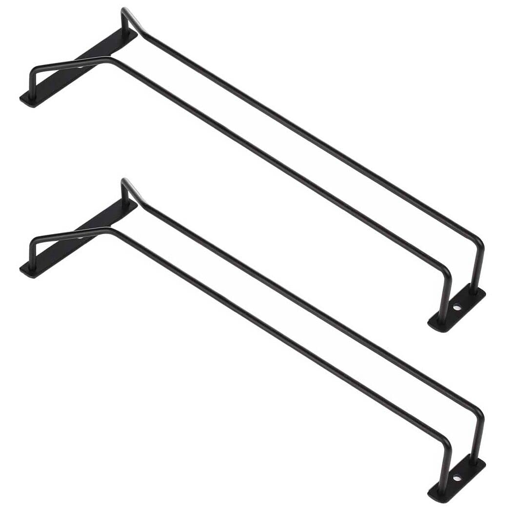 Dianoo 2pcs Wine Glass Rack Under Cabinet Black, Metal Wine Glass Holder, Stemware Rack Under Shelf, Wine Glasses Storage Hanger, 35.5cm