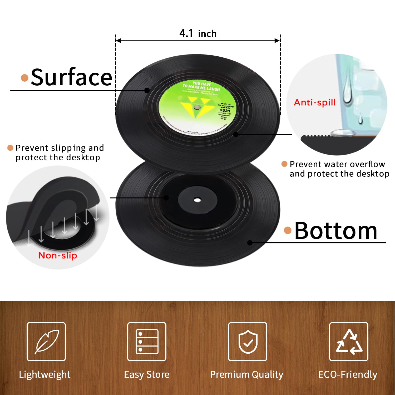 Funny Retro Vinyl Record Coasters for Drinks with Vinyl Record Player Holder for Music Lovers,Set of 6 Conversation Piece Sayings Drink Coaster,Housewarming Hostess Gifts, Wedding Registry Gift Ideas