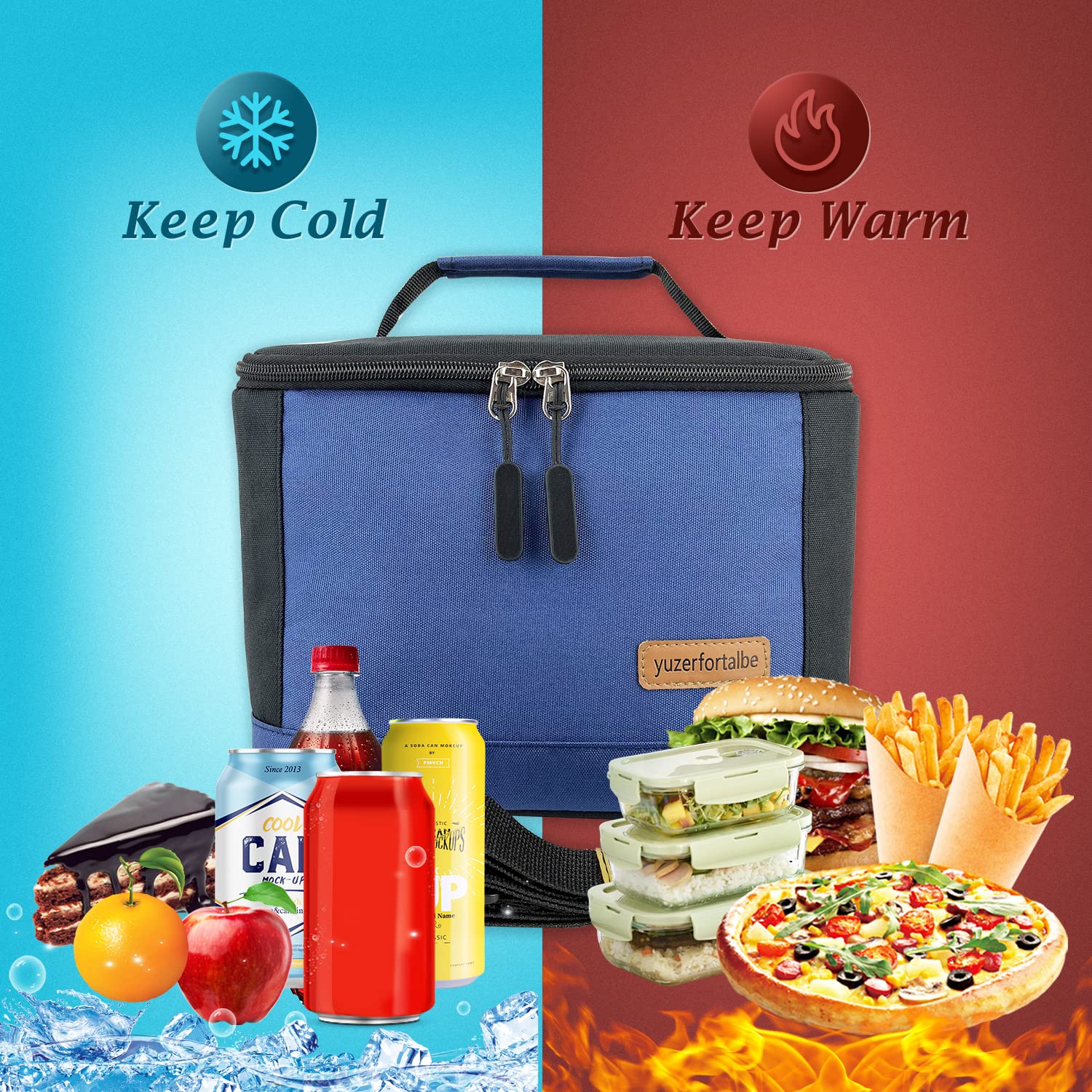 yuzerfortalbe Lunch Bag For Women Adults ,Insulated Lunch Box Leakproof Reusable Lunch Bag With Removable Adjustable Shoulder For Work Picnic School Travel 15 Can (8.5L) Blue
