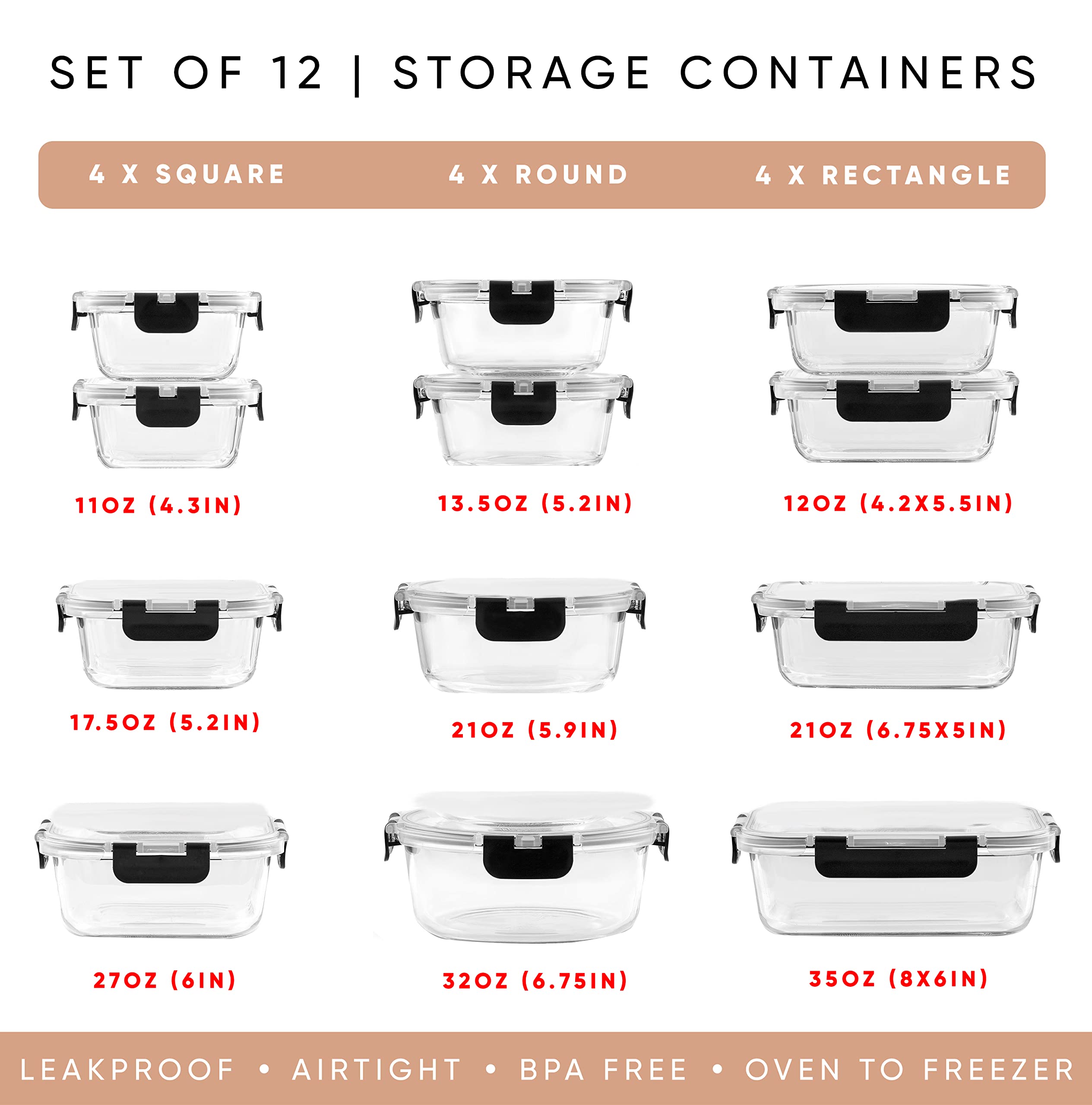 JoyFul by JoyJolt 24pc Borosilicate Glass Storage Containers with Lids. 12 Airtight, Freezer Safe Food Storage Containers, Pantry Kitchen Storage Containers, Glass Meal Prep Container for Lunch