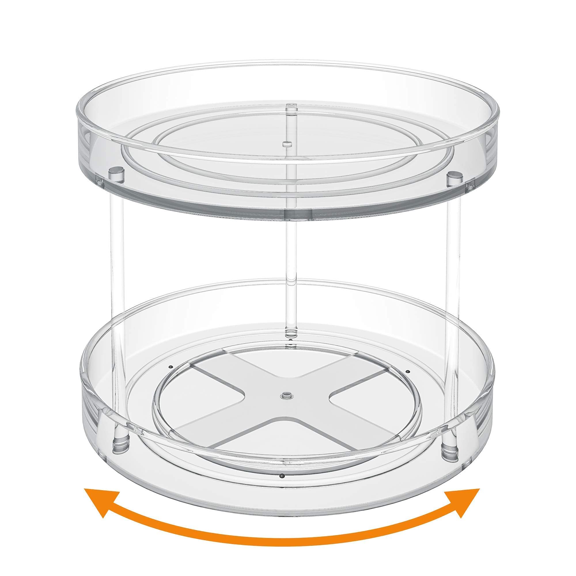 VAEHOLD 2 Tier Lazy Susan Turntable Spice Rack Organizer for Kitchen Cabinet, Farmhouse Tiered Tray Decorative Trays for Fruit, Snacks - Organizer for Cupboard, Pantry, Bathroom, Table