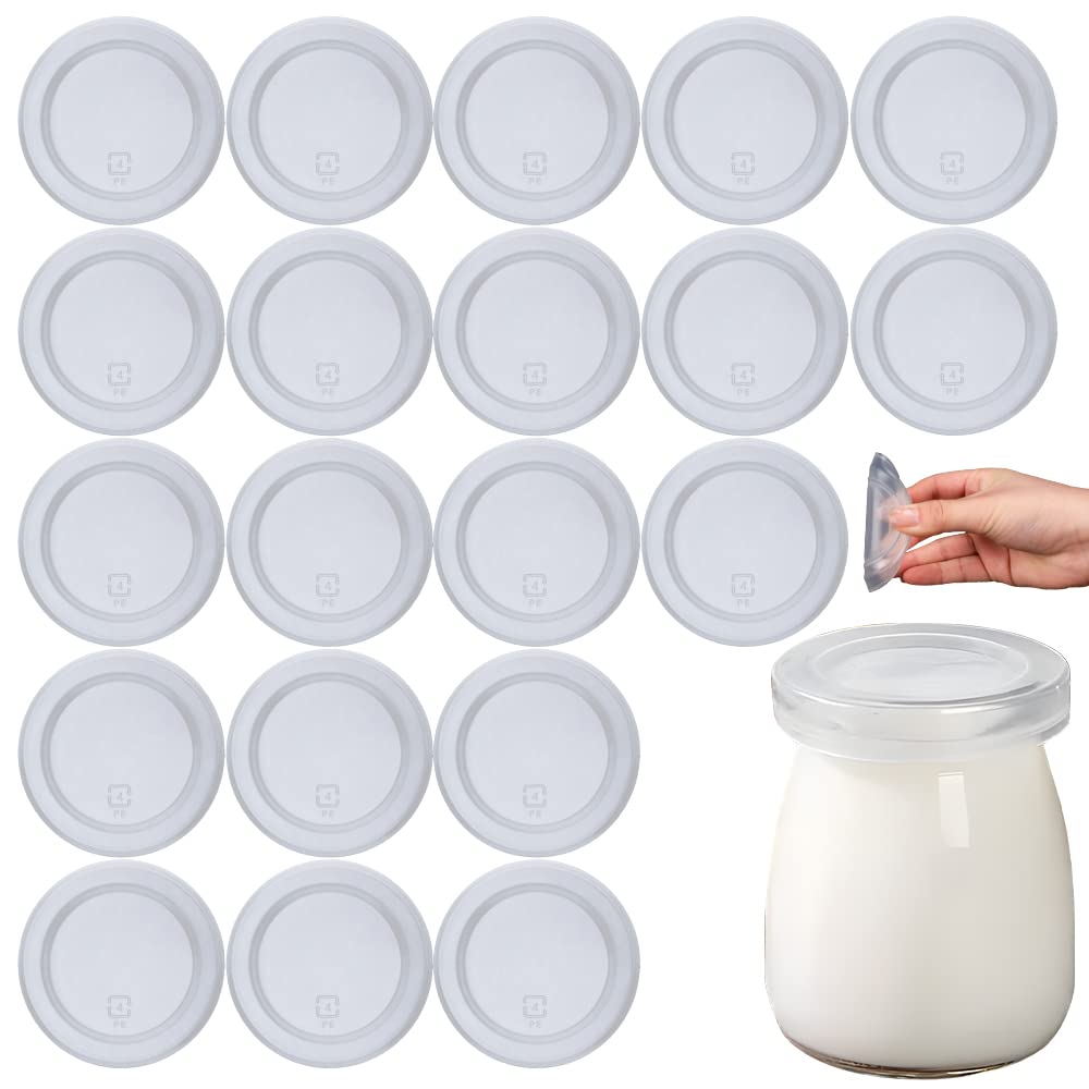 20 Pcs Yogurt Jar Lids Set 2.68Inch Clear Plastic Lids Yogurt Jars Food Storage Replacement Lids Covers for Milk Coffee Cookie Supplies