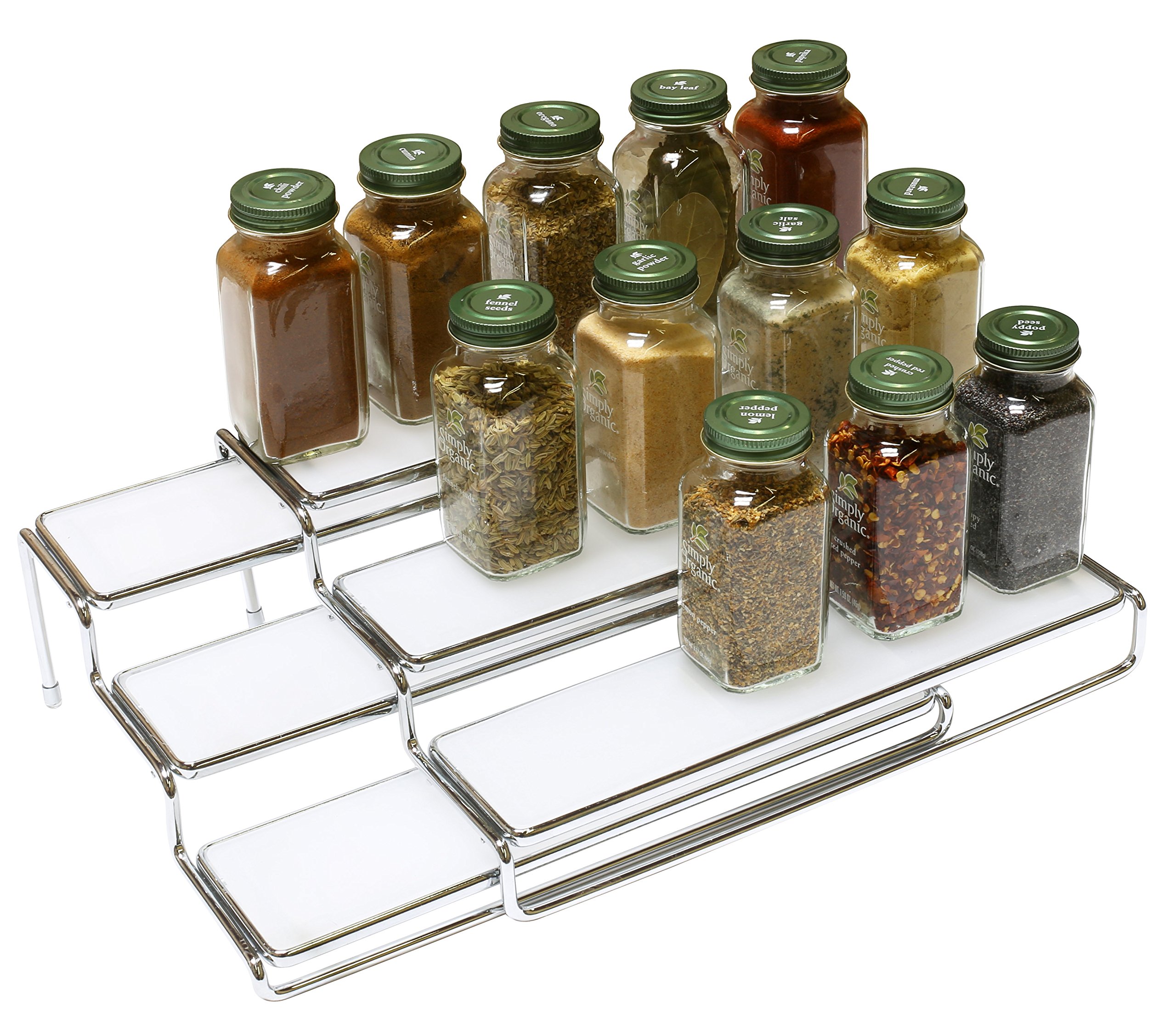 DecoBros Spice Rack 3 Tier Expandable Cabinet Spice Organizer Step Shelf Organizer (31.75~63.50 cm), Chrome