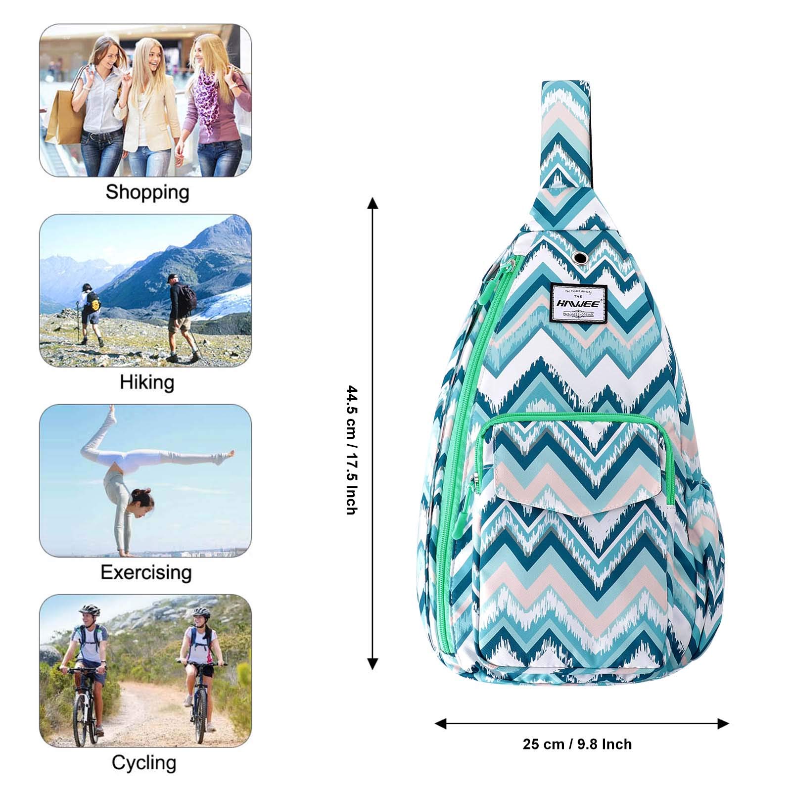 HAWEE Sling Shoulder Bag for Women Anti-Water Crossbody Backpack Sport Daypack, Light Blue Wave