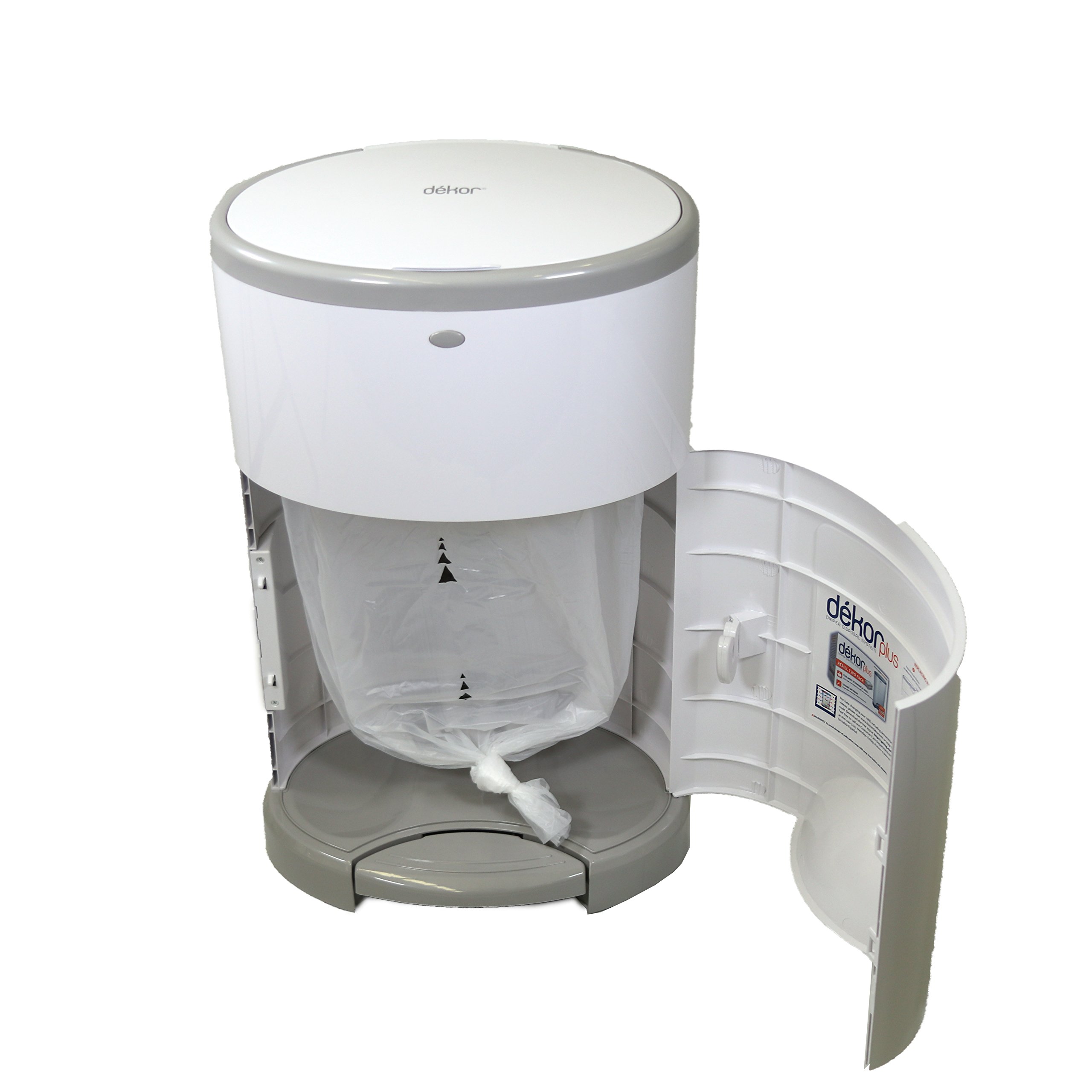 Dekor Classic Hands-Free Diaper Pail | White | Easiest to Use | Just Step – Drop – Done | Doesn’t Absorb Odors | 20 Second Bag Change | Most Economical Refill System