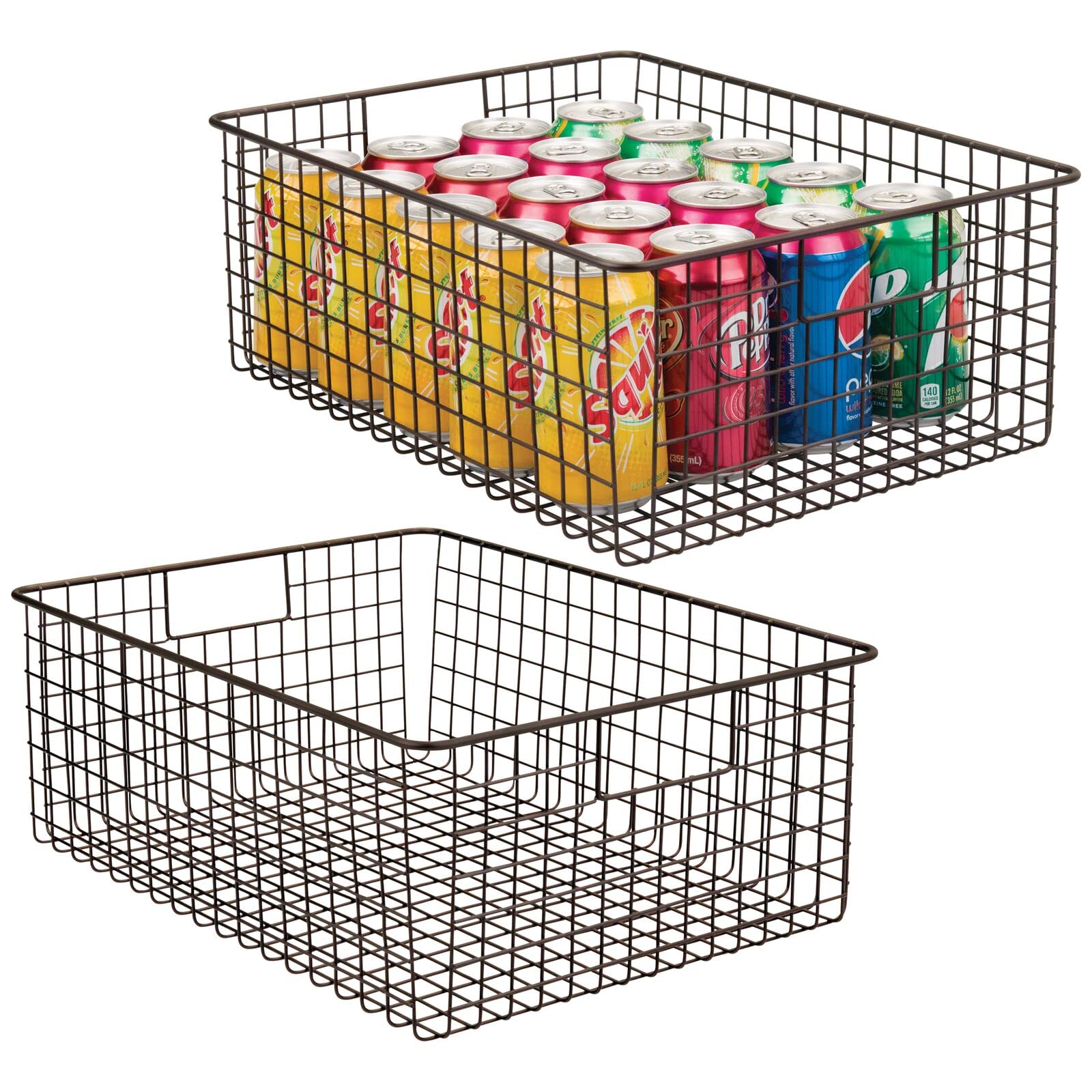 mDesign Metal Wire Food Storage Basket Organizer with Handles for Organizing Kitchen Cabinets, Pantry Shelf, Bathroom, Laundry Room, Closets, Garage - Concerto Collection - 2 Pack - Bronze