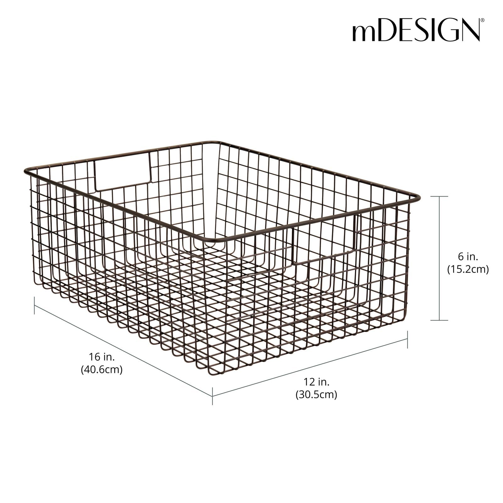 mDesign Metal Wire Food Storage Basket Organizer with Handles for Organizing Kitchen Cabinets, Pantry Shelf, Bathroom, Laundry Room, Closets, Garage - Concerto Collection - 2 Pack - Bronze