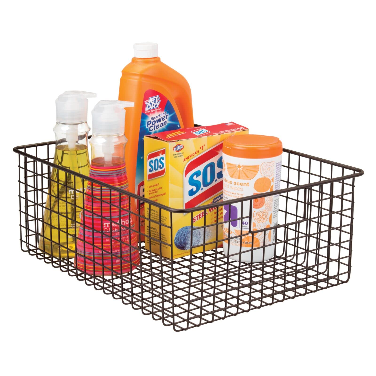 mDesign Metal Wire Food Storage Basket Organizer with Handles for Organizing Kitchen Cabinets, Pantry Shelf, Bathroom, Laundry Room, Closets, Garage - Concerto Collection - 2 Pack - Bronze