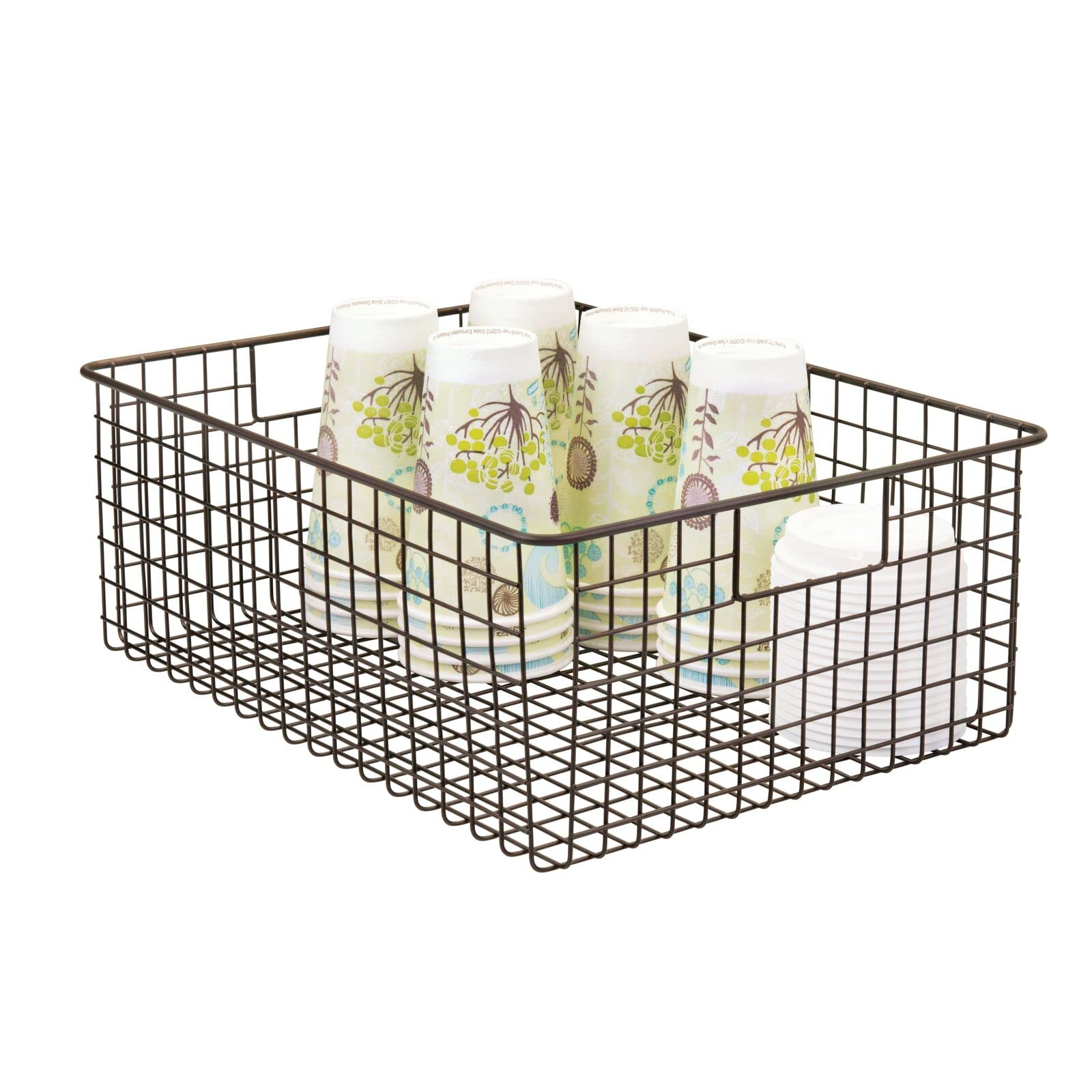 mDesign Metal Wire Food Storage Basket Organizer with Handles for Organizing Kitchen Cabinets, Pantry Shelf, Bathroom, Laundry Room, Closets, Garage - Concerto Collection - 2 Pack - Bronze