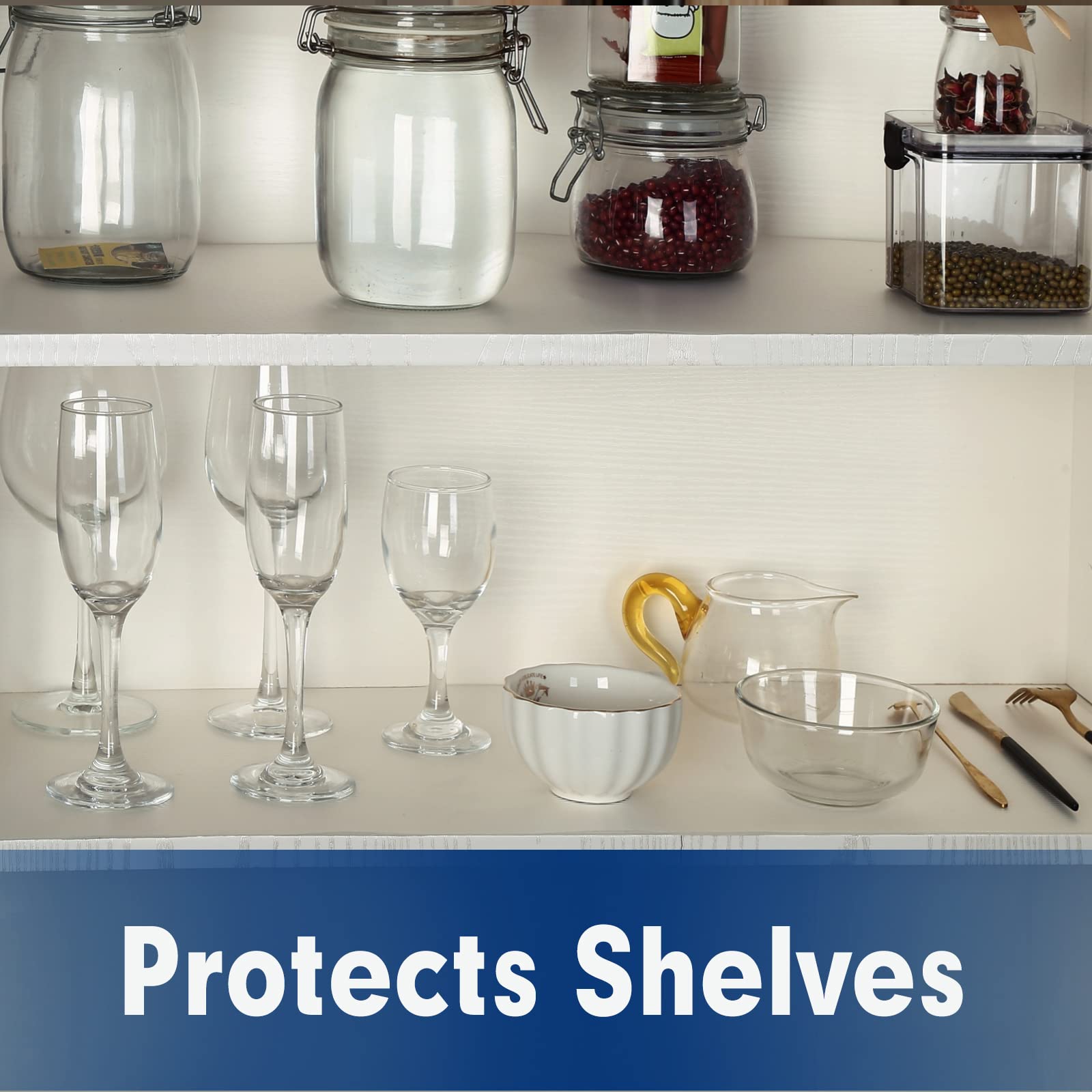Clear Shelf Liner for Kitchen Cabinet Drawer Liners Non Adhesive, Refrigerator Liners + Gray Liners Shelf Cabinet Liner, Drawer Liners 12 in x 20 FT, Durable Rubber Pantry Liner Non Slip, Washable