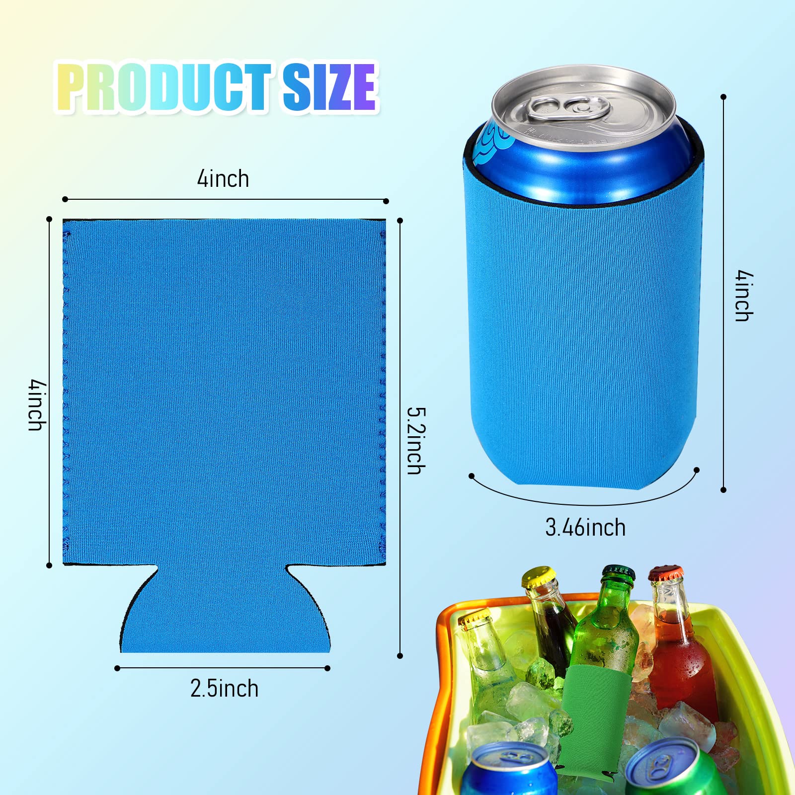 100 Pack Blank Beer Can Cooler Sleeves Soft Insulated Reusable Drink Cooler Bulk Collapsible Sublimation Can Cooler Sleeves for Wedding Party Supplies, 15 Multicolor