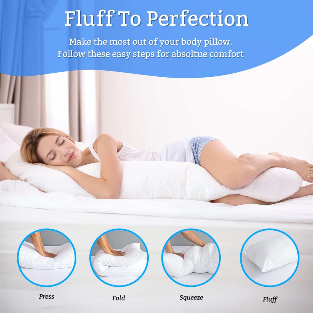 DreamField Linen Bamboo Full Body Pillow for Adults - Cooling Shredded Memory Foam Long Pillow for Sleeping, Removable and Washable Hypoallergenic Bamboo Pillow Cover with Zipper