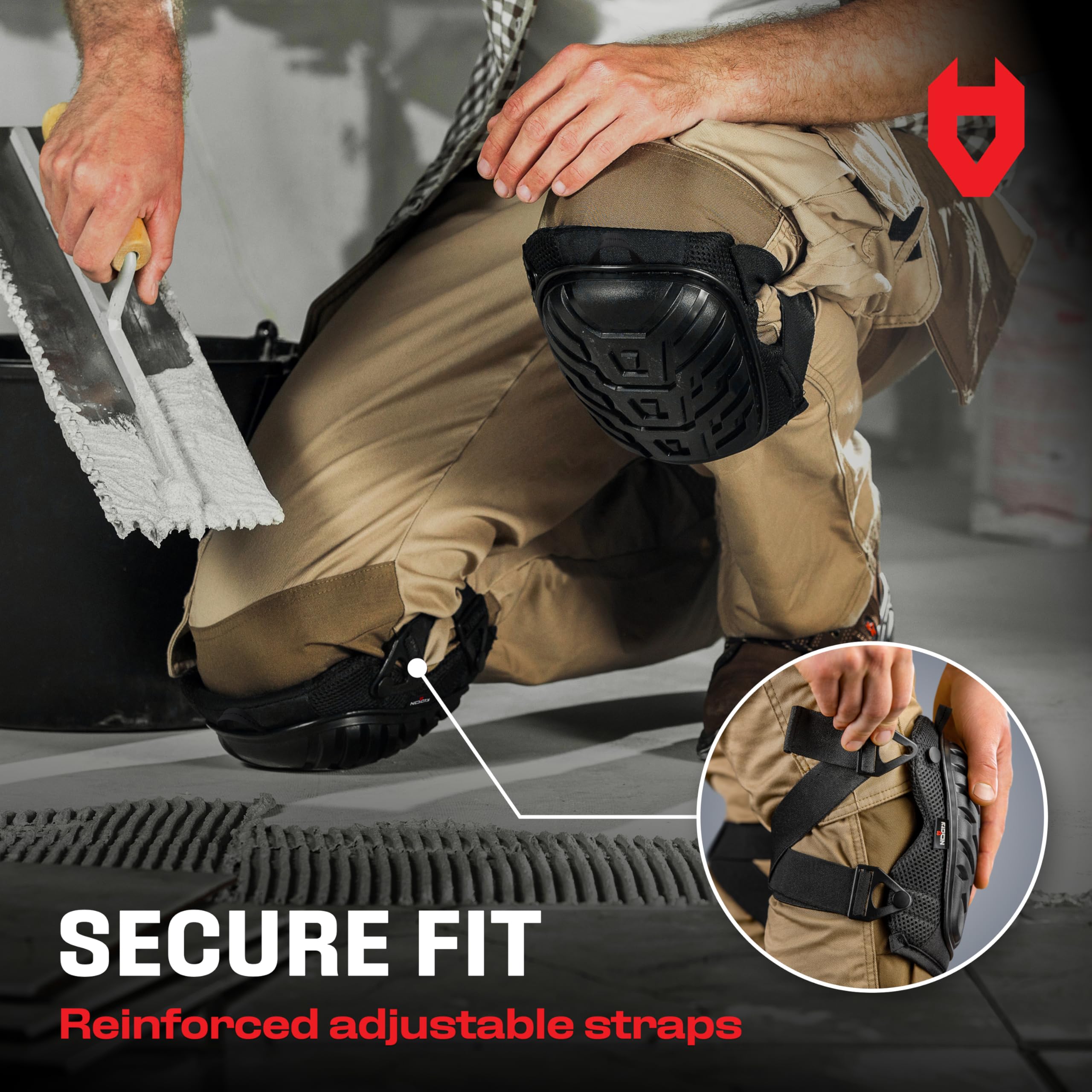 NoCry Professional Knee Pads for Work; Gardening & Construction Knee Pads for Men and Women with Thick Gel Cushion, Double Straps and Adjustable Clips; Industrial Heavy Duty Tactical Knee Pads