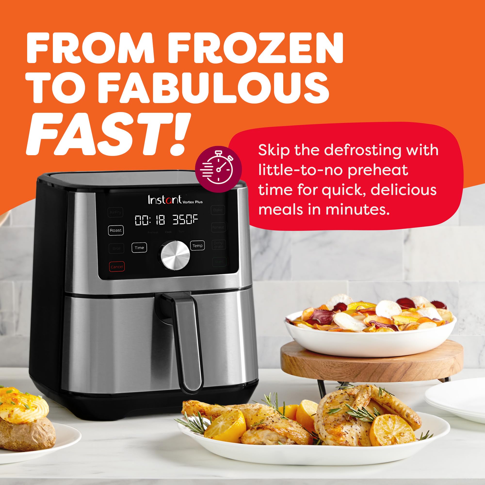 Instant Vortex Plus 6-in-1, 4QT Air Fryer Oven, From the Makers of Instant Pot with Customizable Smart Cooking Programs, Nonstick and Dishwasher-Safe Basket, App With Over 100 Recipes, Stainless Steel
