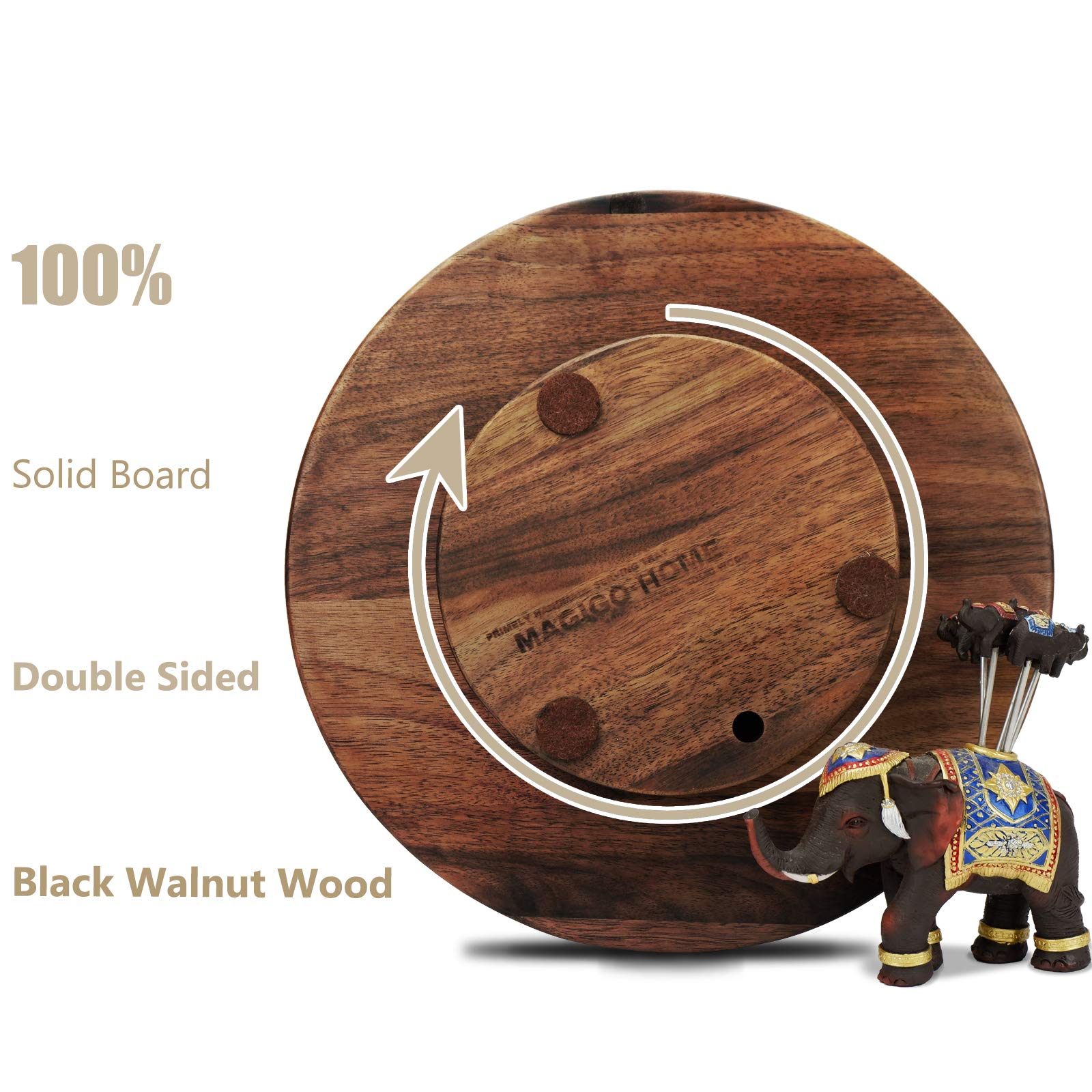 MAGIGO 12 Inches Black Walnut Wood Lazy Susan, Solid Wooden Round Kitchen Turntable Rotating Tray