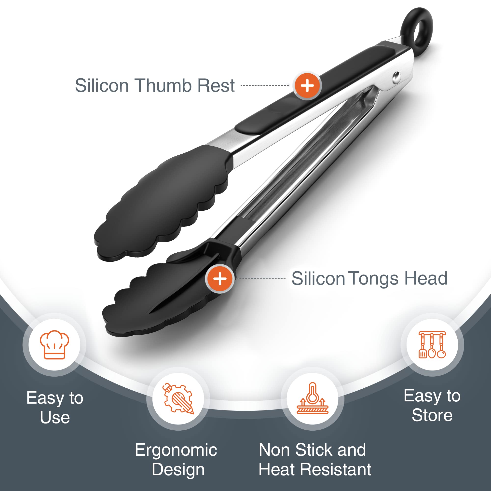 Tribal Cooking Kitchen Tongs with Silicone Tips - Stainless Steel tongs for cooking - 9" and 12" T